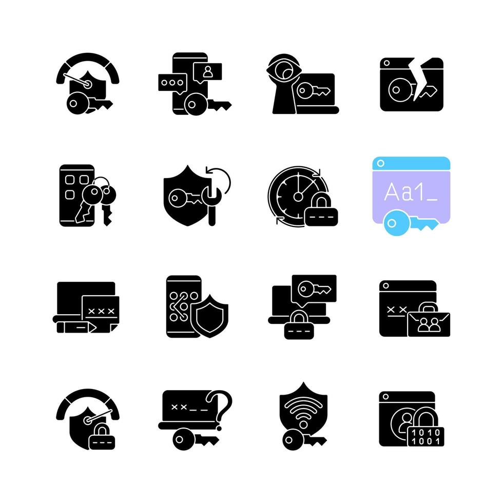 Password Management Black Glyph Icons Set On White Space Smartphone