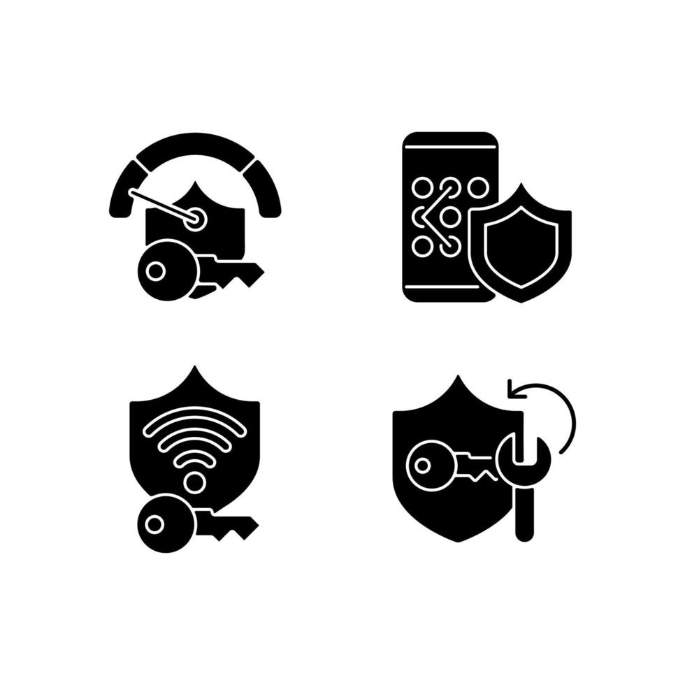 System Password Black Glyph Icons Set On White Space Smartphone Lock Wifi Protection System