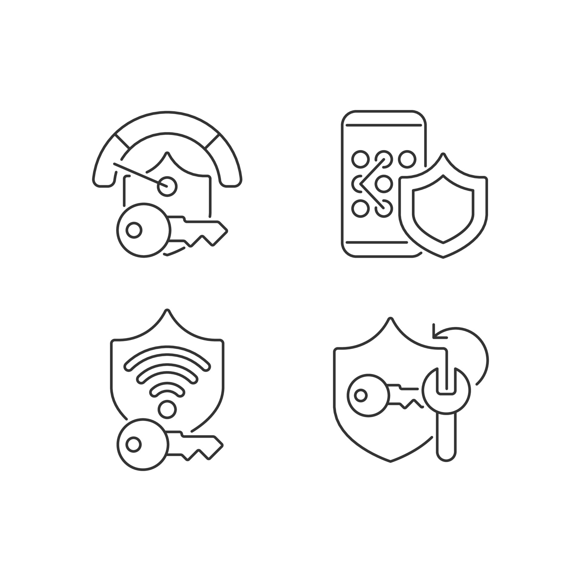 System Password Linear Icons Set Smartphone Lock Wifi Protection