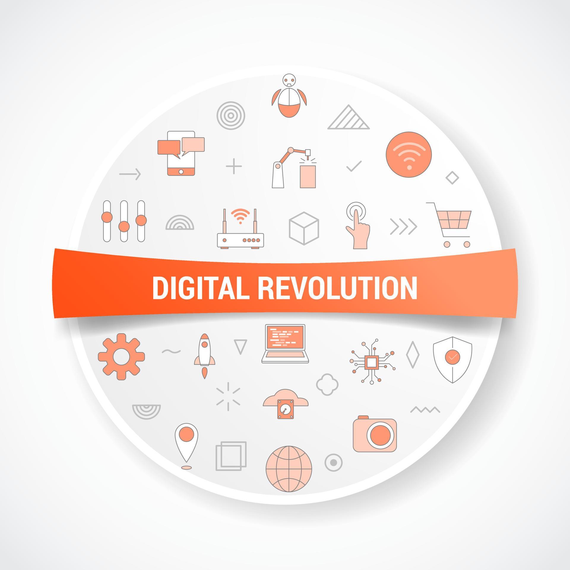 digital revolution technology concept with icon concept with round or ... digital revolution technology concept with icon concept with round or ...