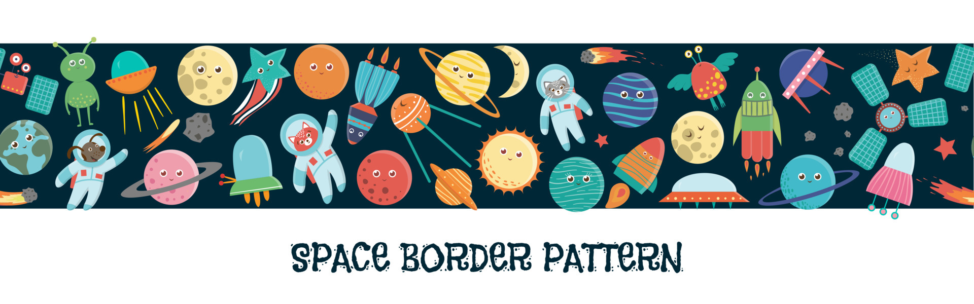 Vector space border pattern. Seamless background with cosmic elements ...