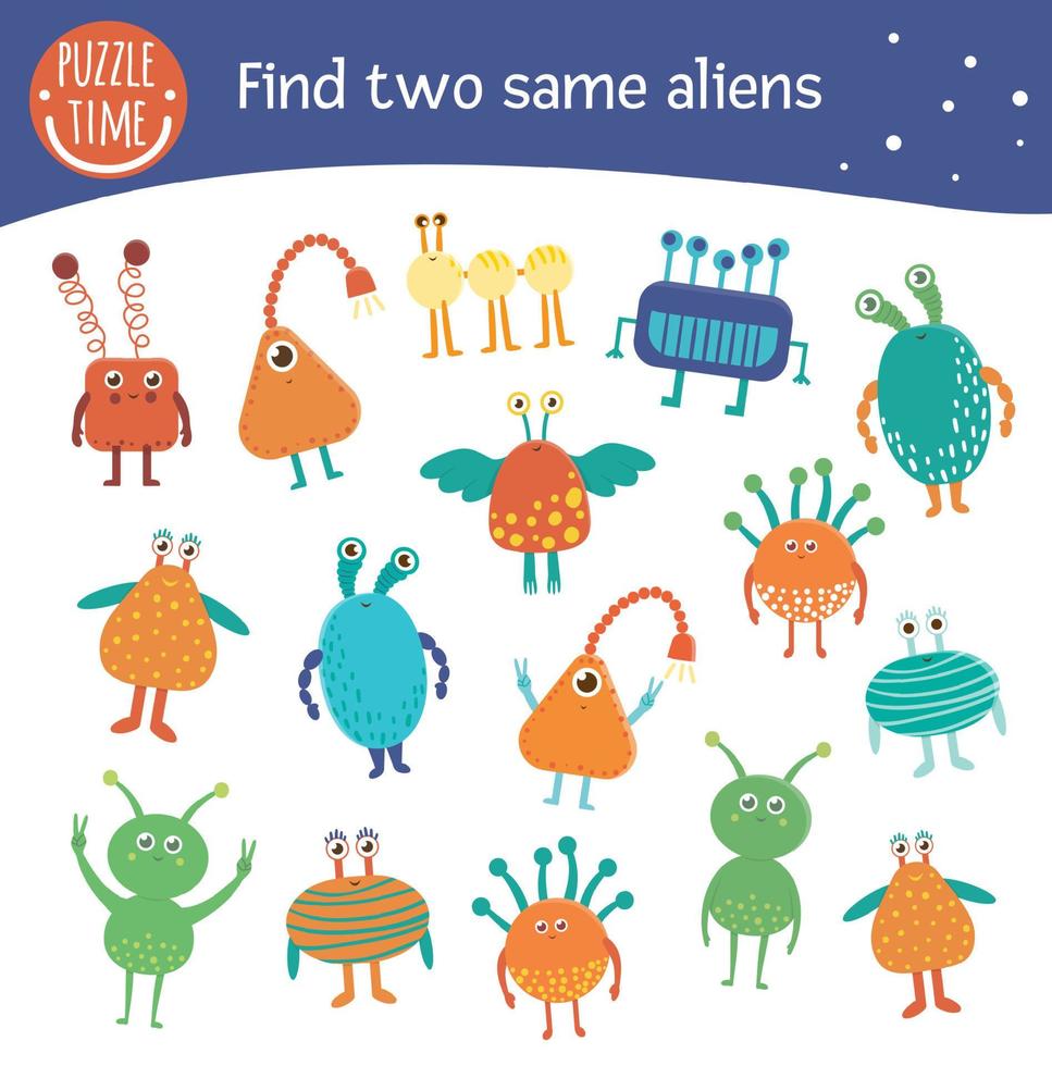 Find two same aliens. Space matching activity for preschool children ...