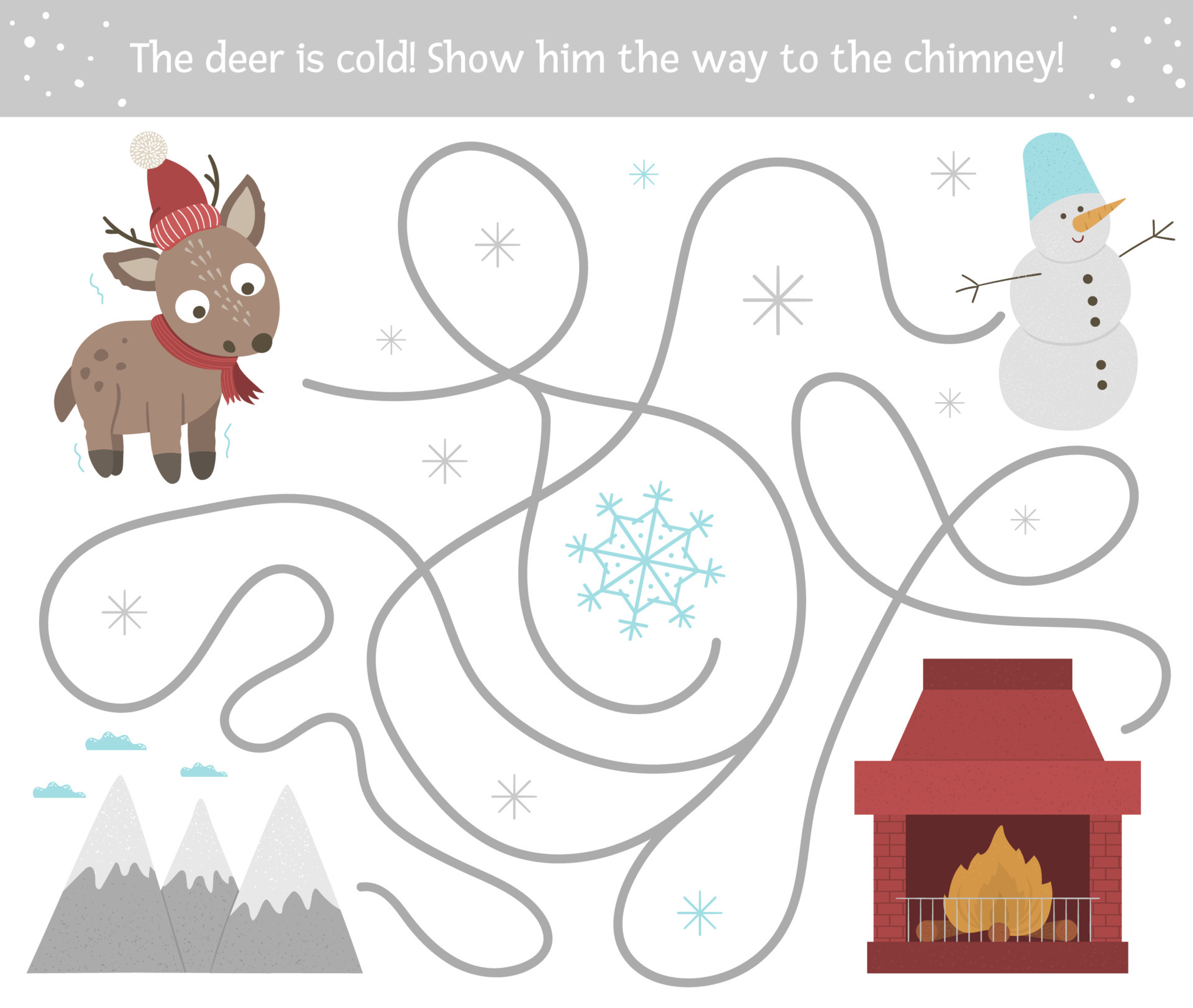 Winter maze for children. Preschool Christmas activity. New Year puzzle ...