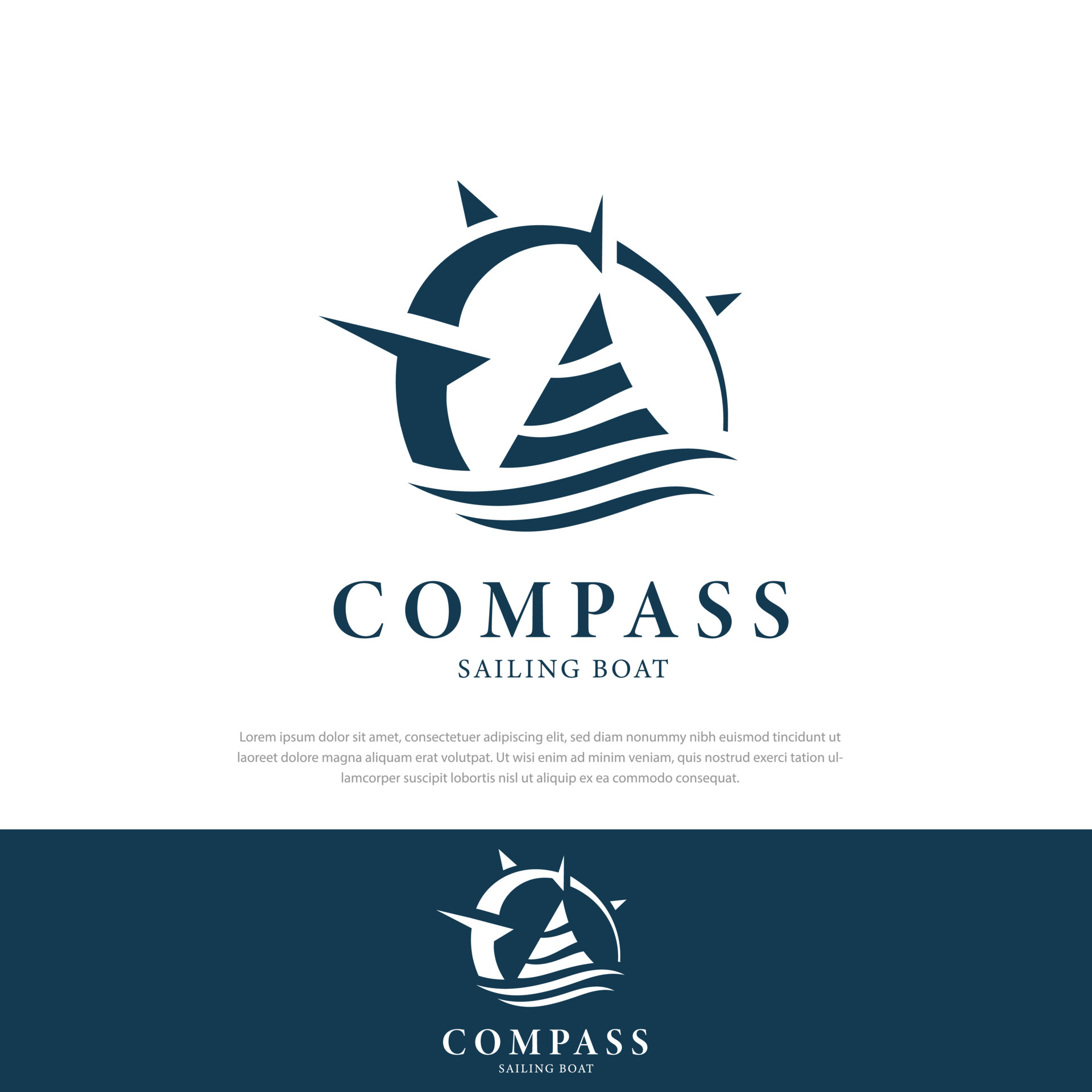 Vector Illustration Of Wavy Sailboat Logo Design Abstract Sailing Ship Compass Design 4299560