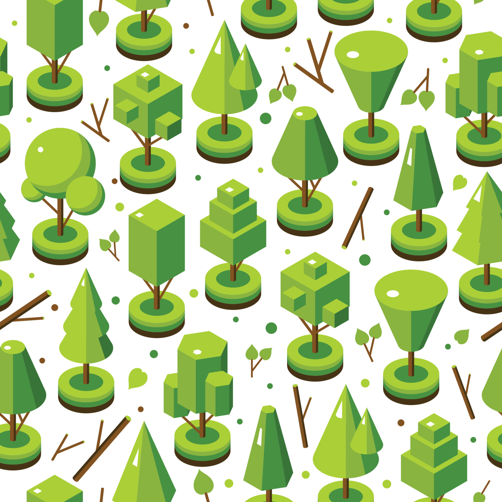 Isometric vector bright tree set in seamless pattern. Landscape ...