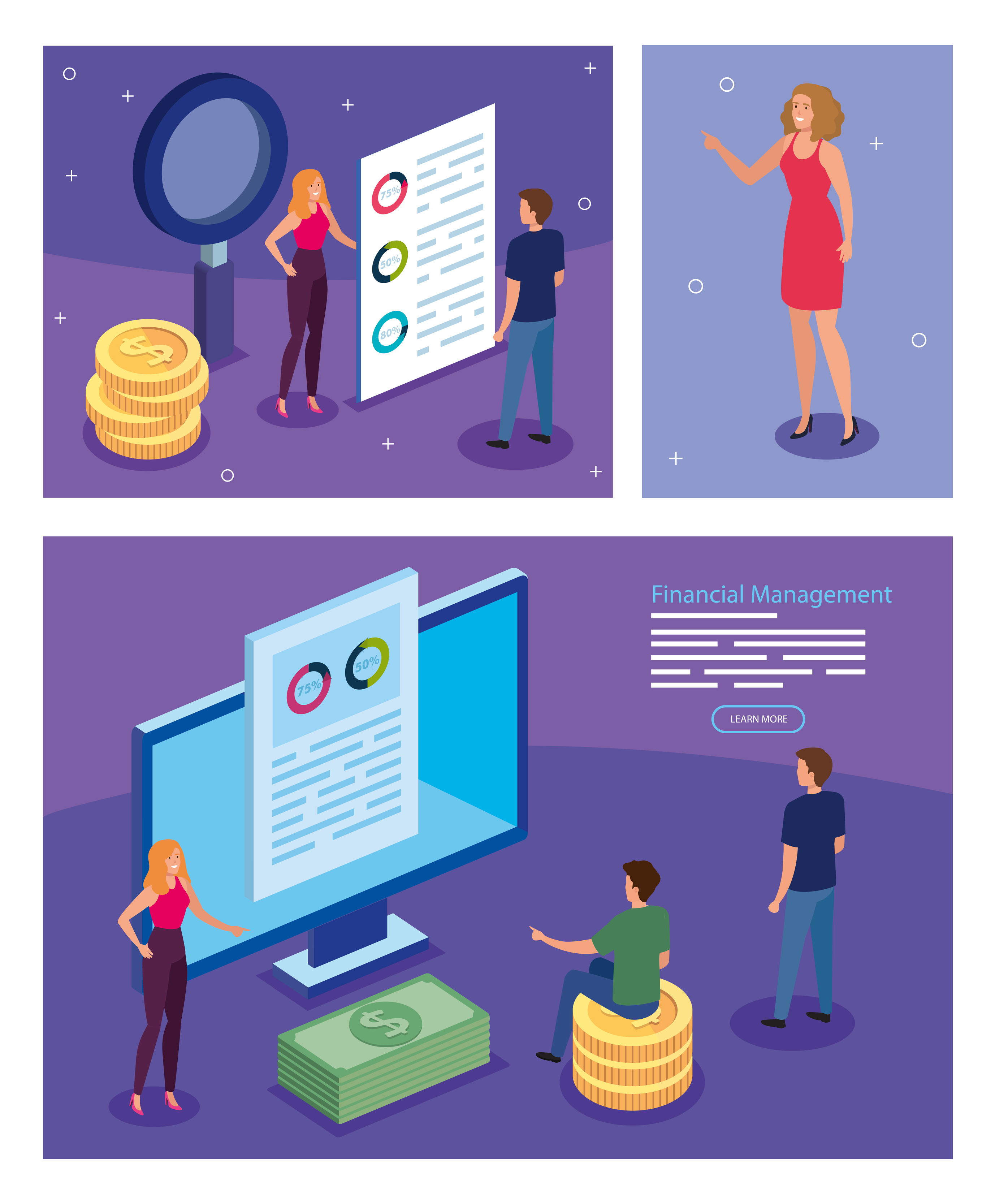 set poster of financial management with people and icons 4302448 Vector ...