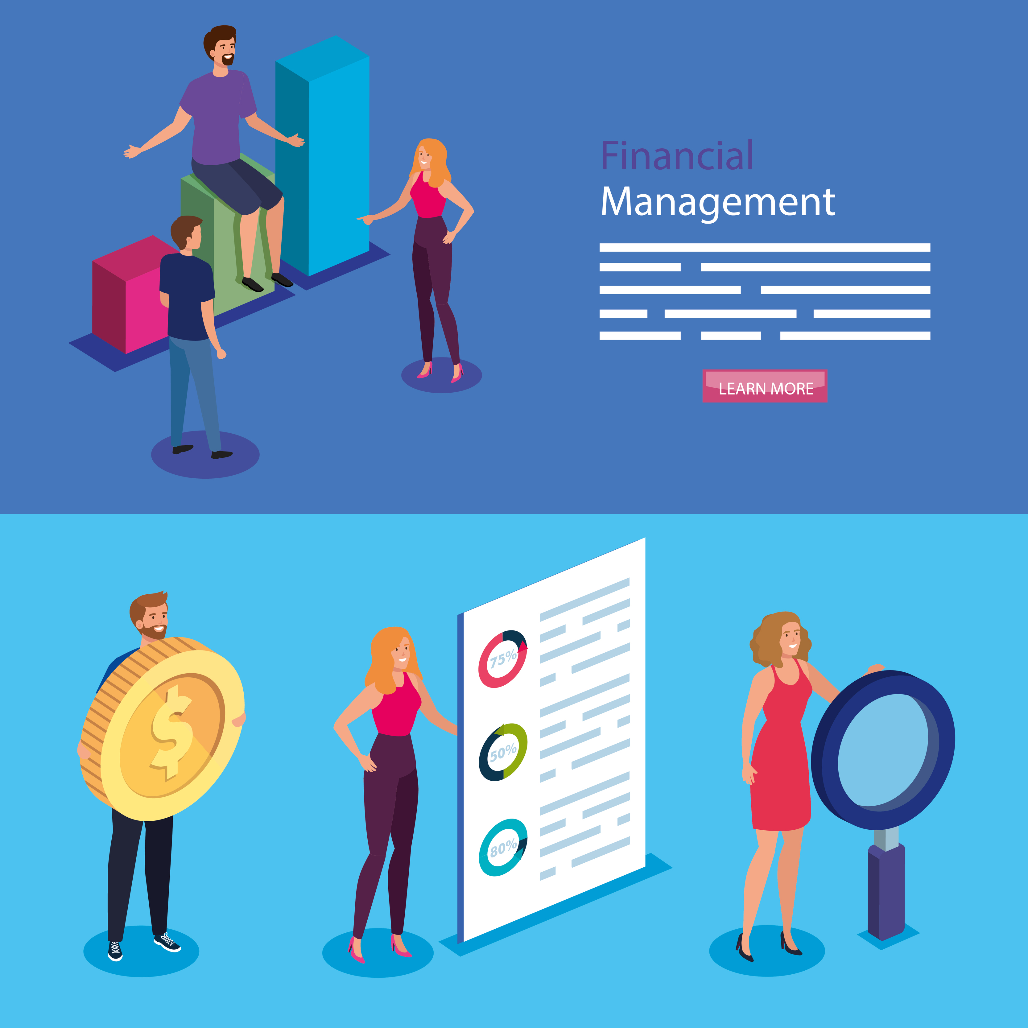 set poster of financial management with people and icons 4302502 Vector ...