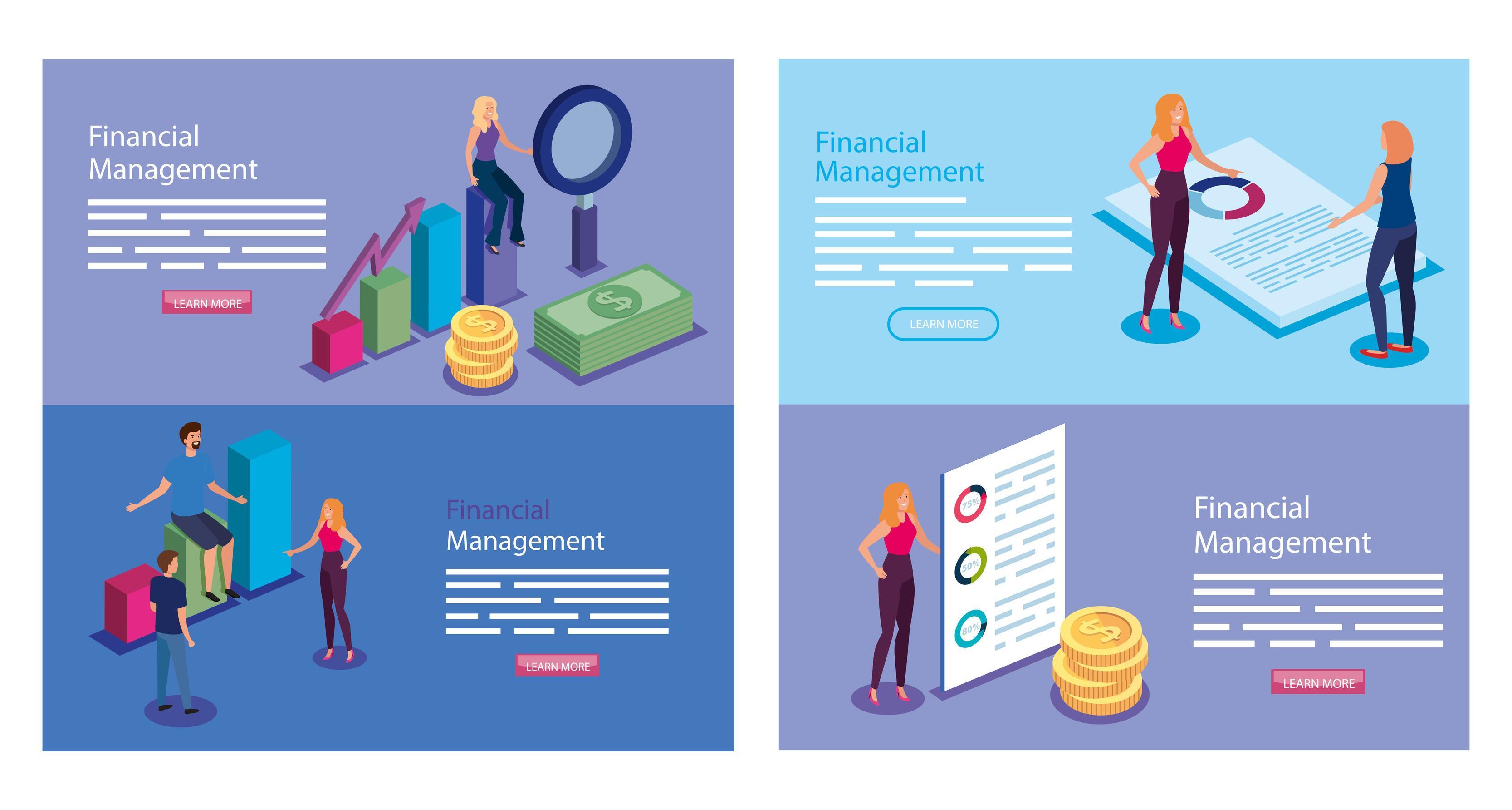 set poster of financial management with people and icons 4302511 Vector ...