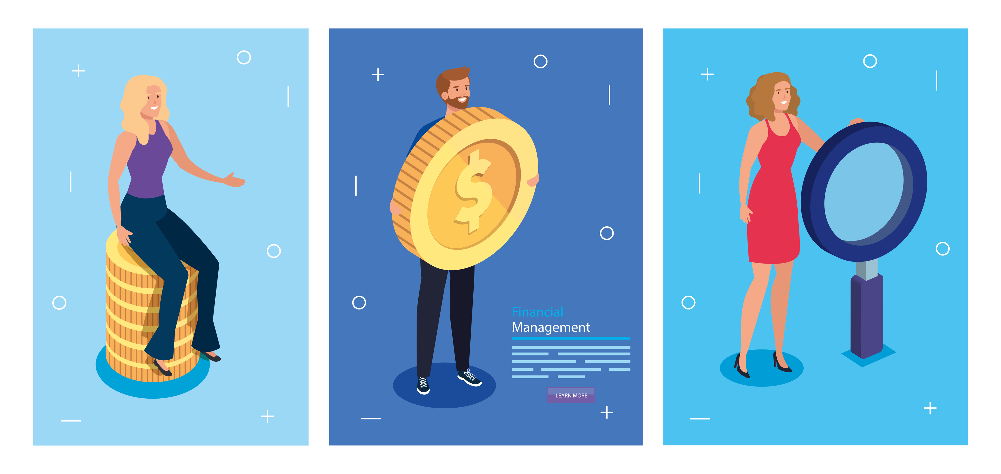 set poster of financial management with people and icons 4302519 Vector ...