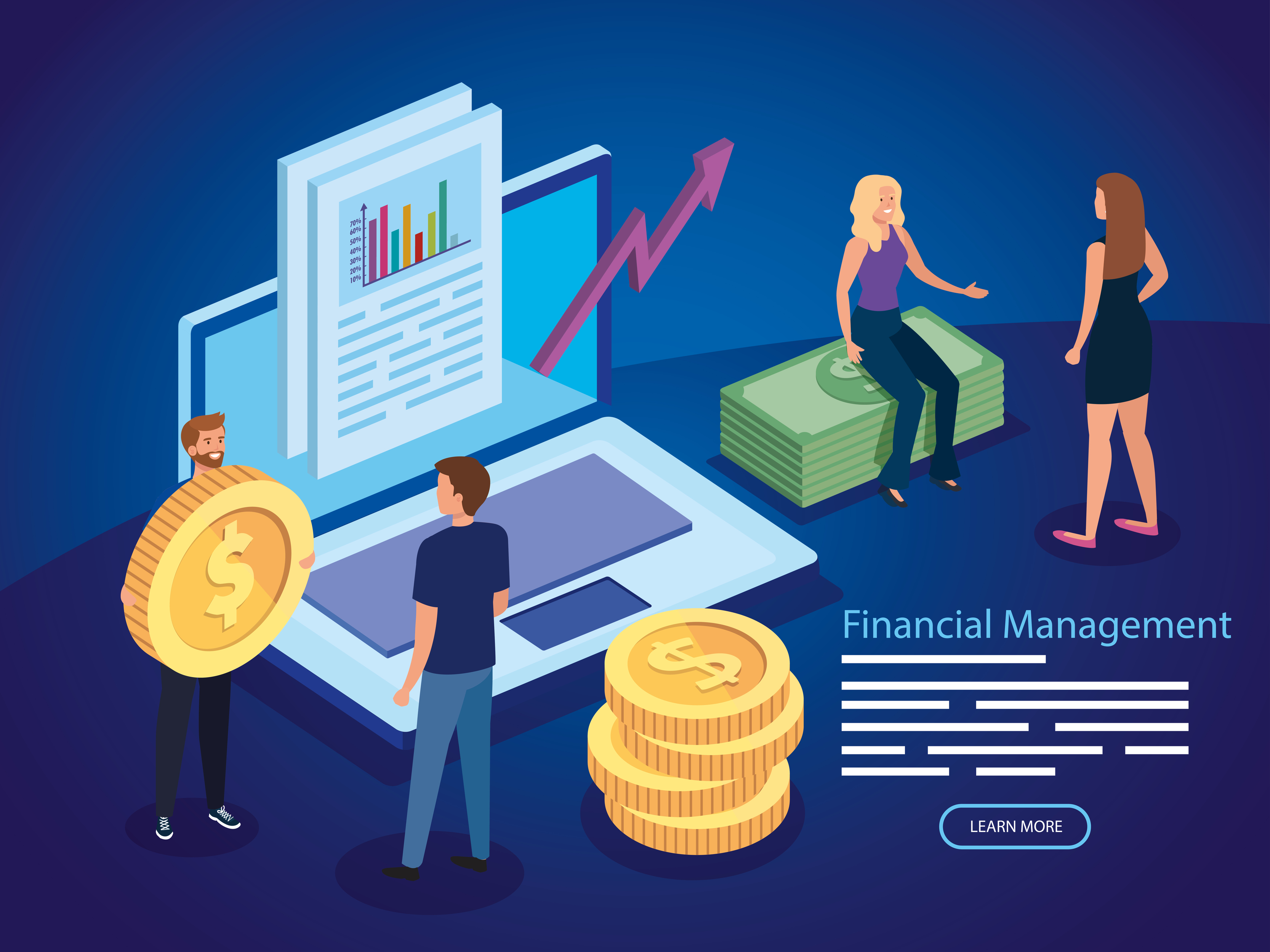financial management with people and icons 4302523 Vector Art at Vecteezy