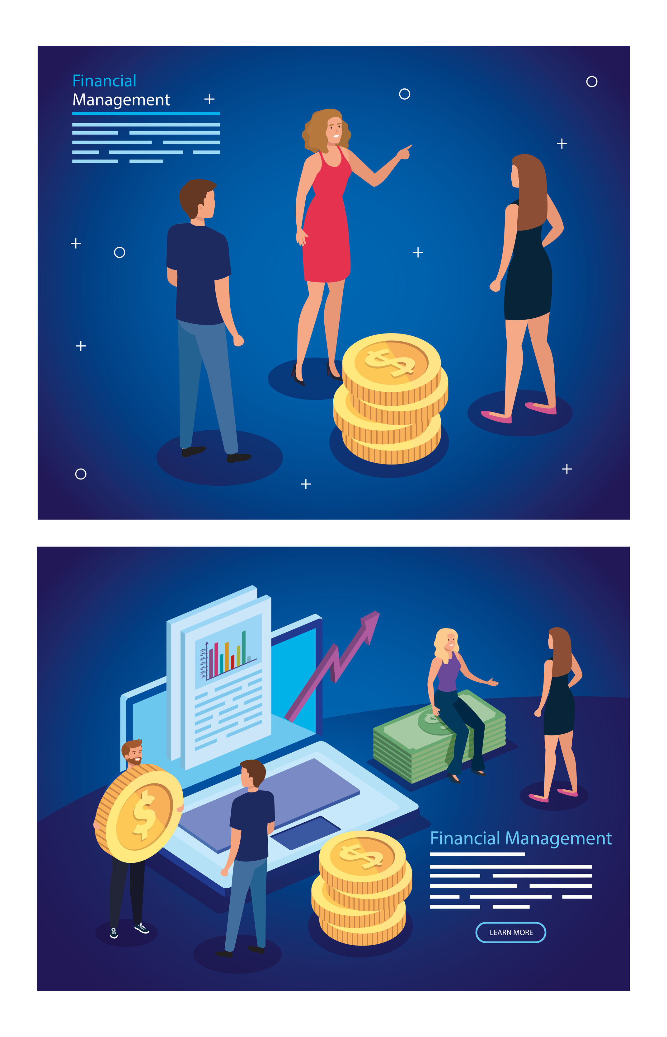 set poster of financial management with people and icons 4302534 Vector ...
