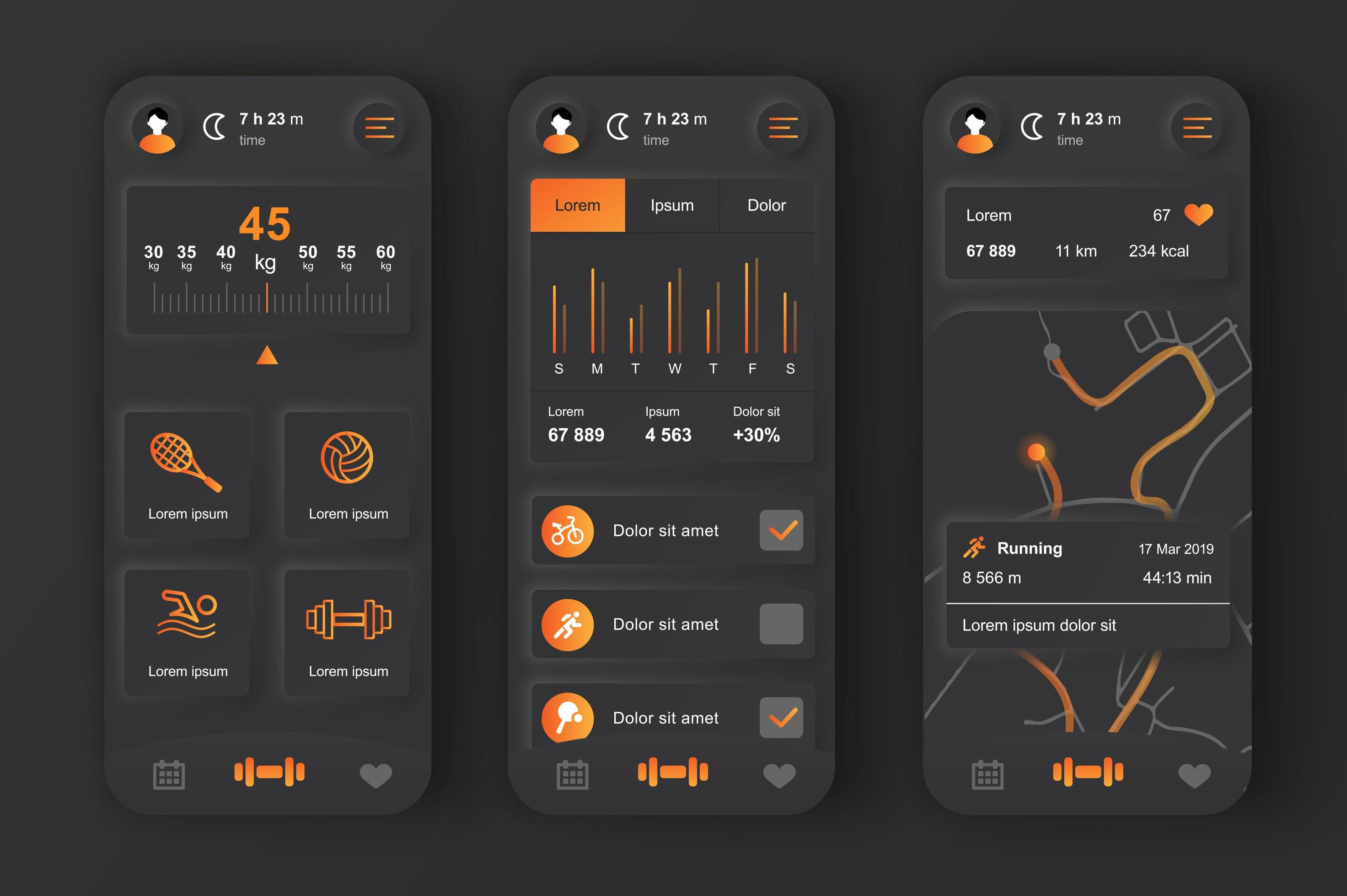 Fitness workout concept neumorphic templates set. Sports activity ... Fitness workout concept neumorphic templates set. Sports activity ...