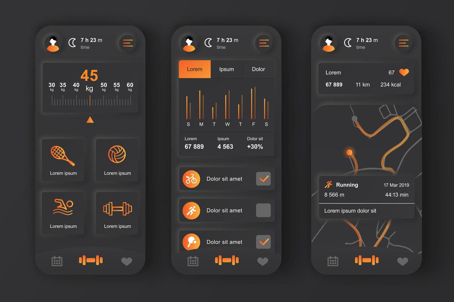 Fitness workout concept neumorphic templates set. Sports activity ... Fitness workout concept neumorphic templates set. Sports activity ...