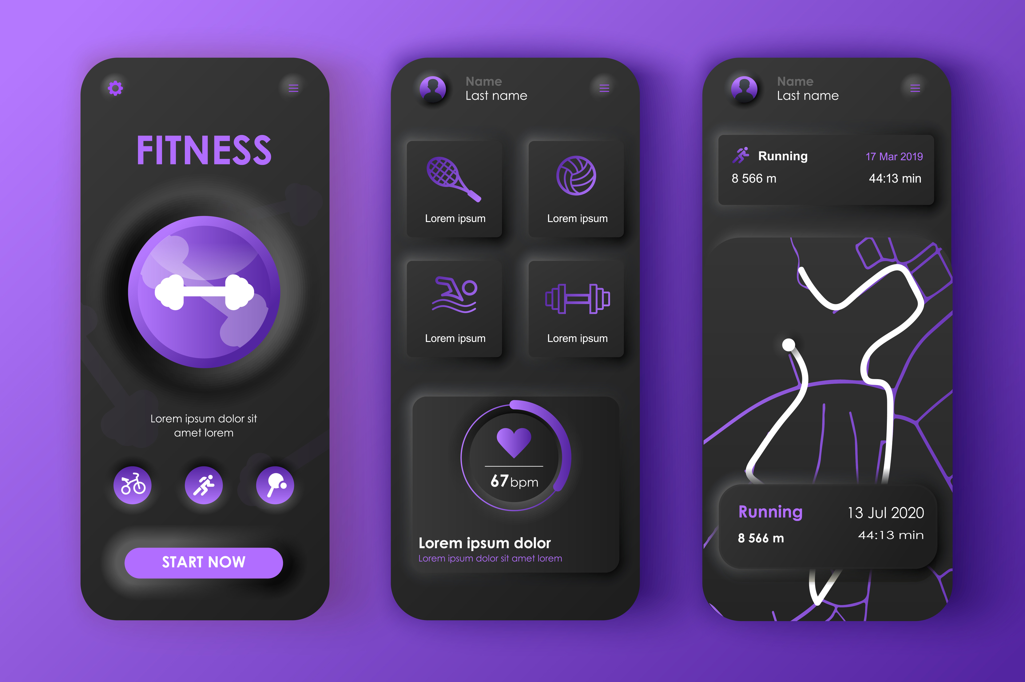 Fitness workout concept neumorphic templates set. Tracker different ... Fitness workout concept neumorphic templates set. Tracker different ...