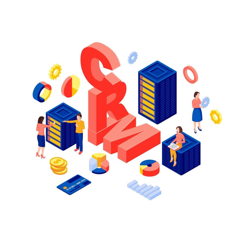 Crm Database Isometric Vector Illustration Client Data Storage Marketing Automation Software