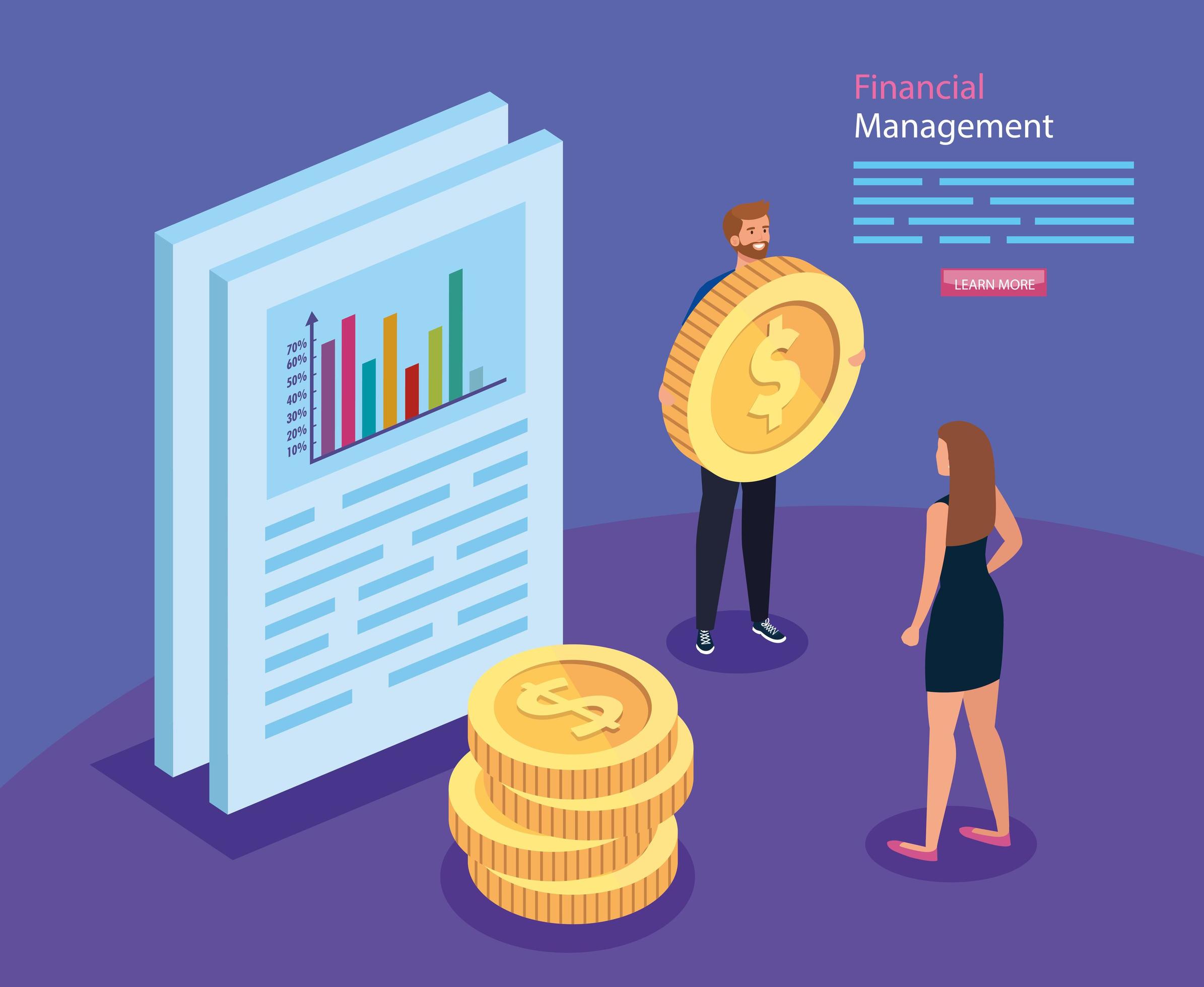 financial management with business people and icons 4309712 Vector Art ...