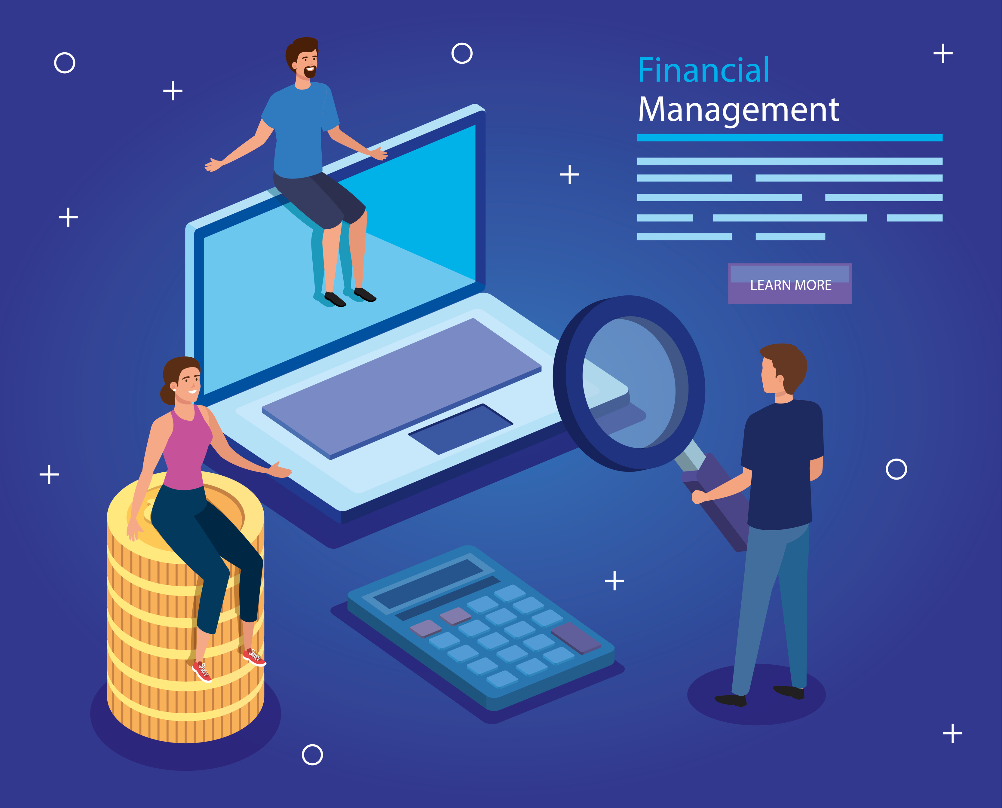 financial management with people and icons 4309714 Vector Art at Vecteezy