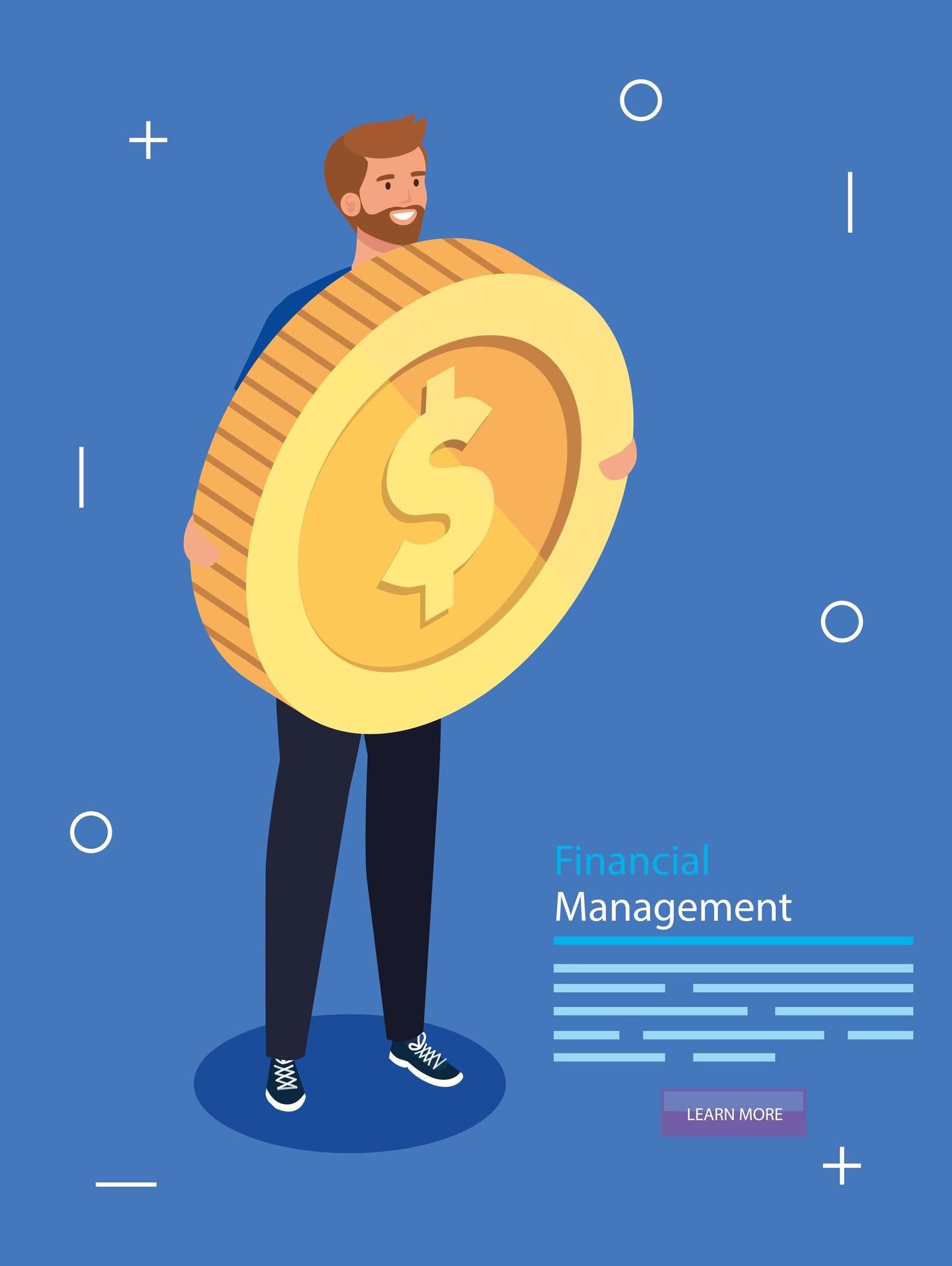 financial management with man and coin 4309717 Vector Art at Vecteezy