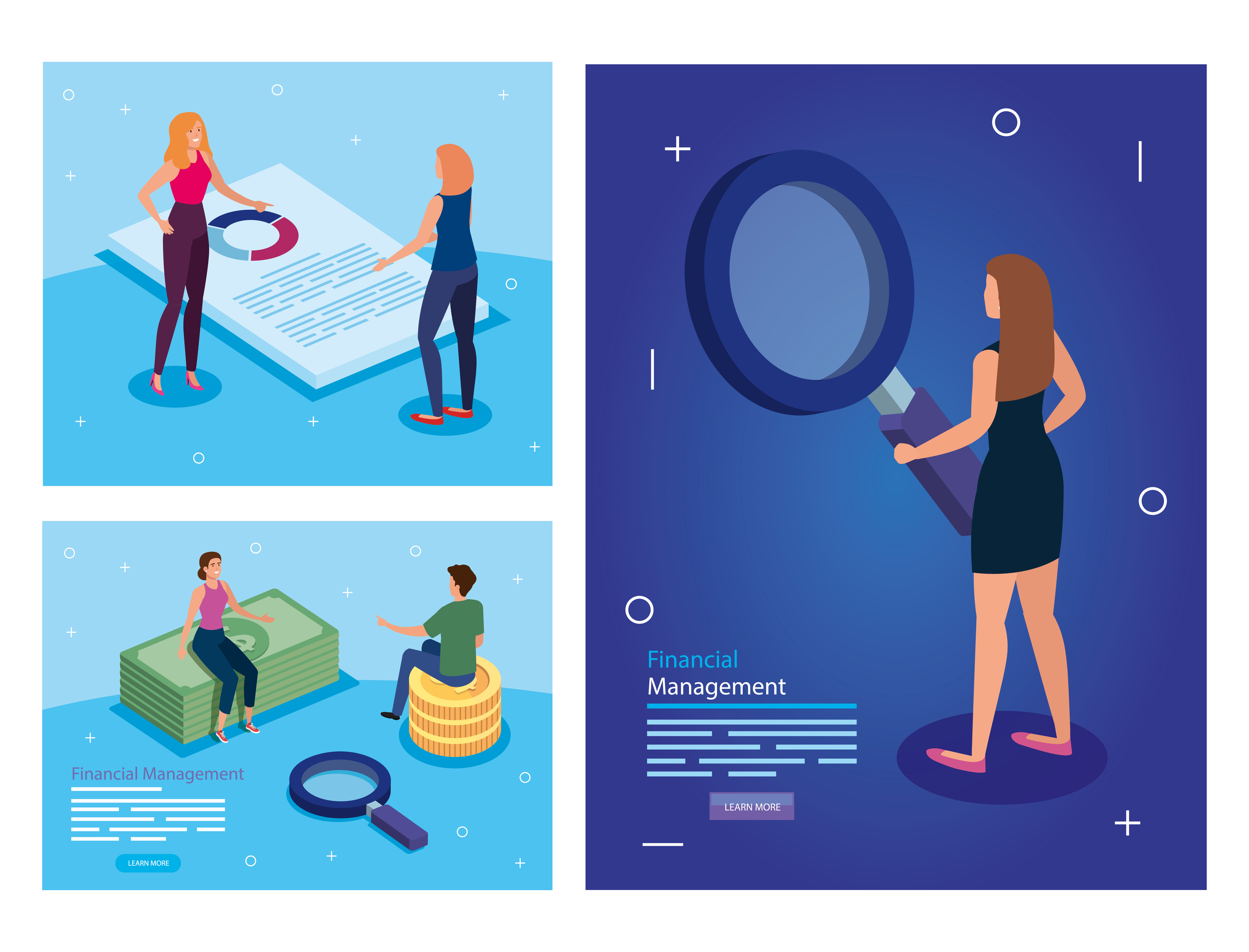 set poster of financial management with people and icons 4309731 Vector ...