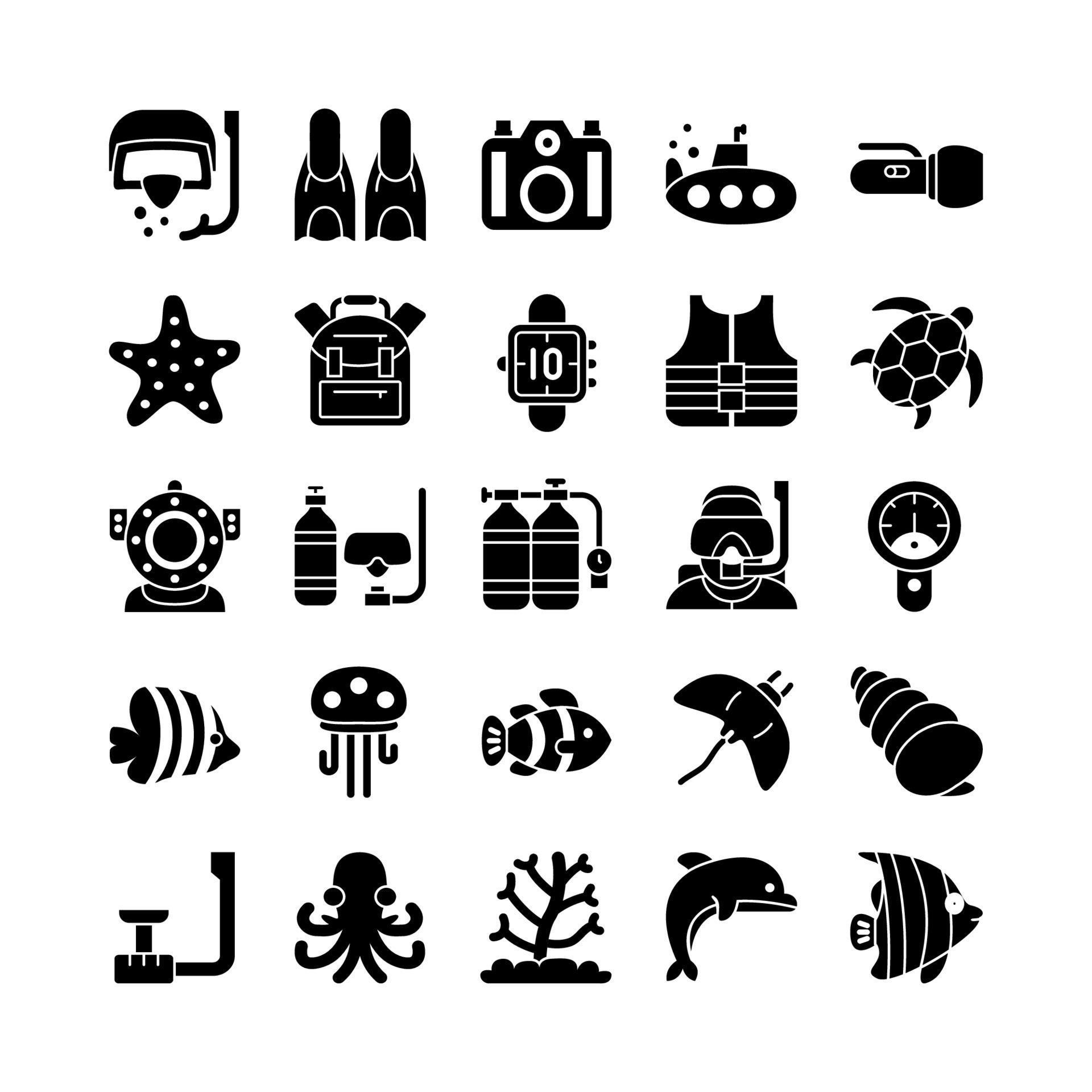 Diving icon set vector solid for website, mobile app, presentation ...