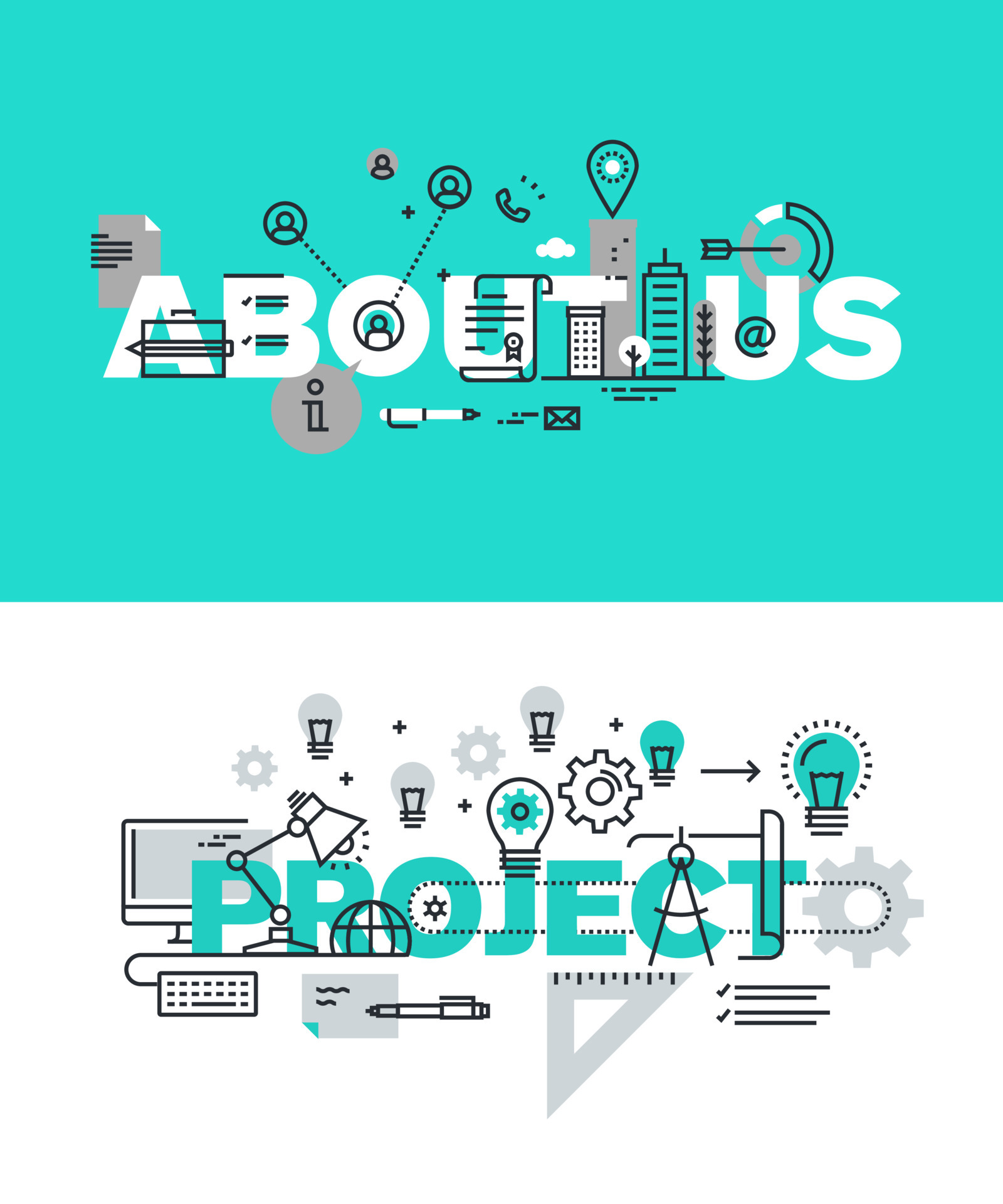 Set of modern vector illustration concepts of words about us and ...