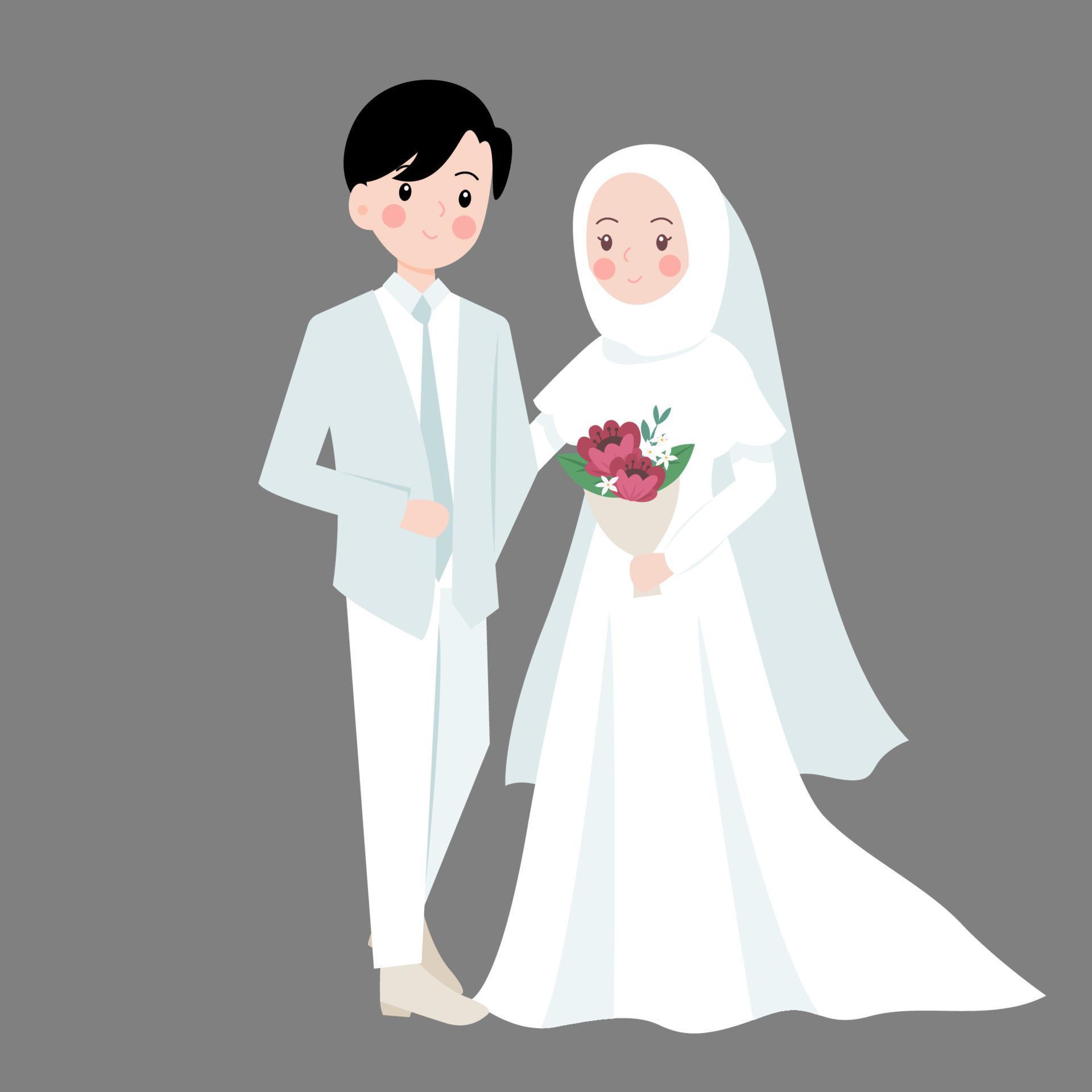 muslim wedding in white dress illustration 4328835 Vector Art at Vecteezy