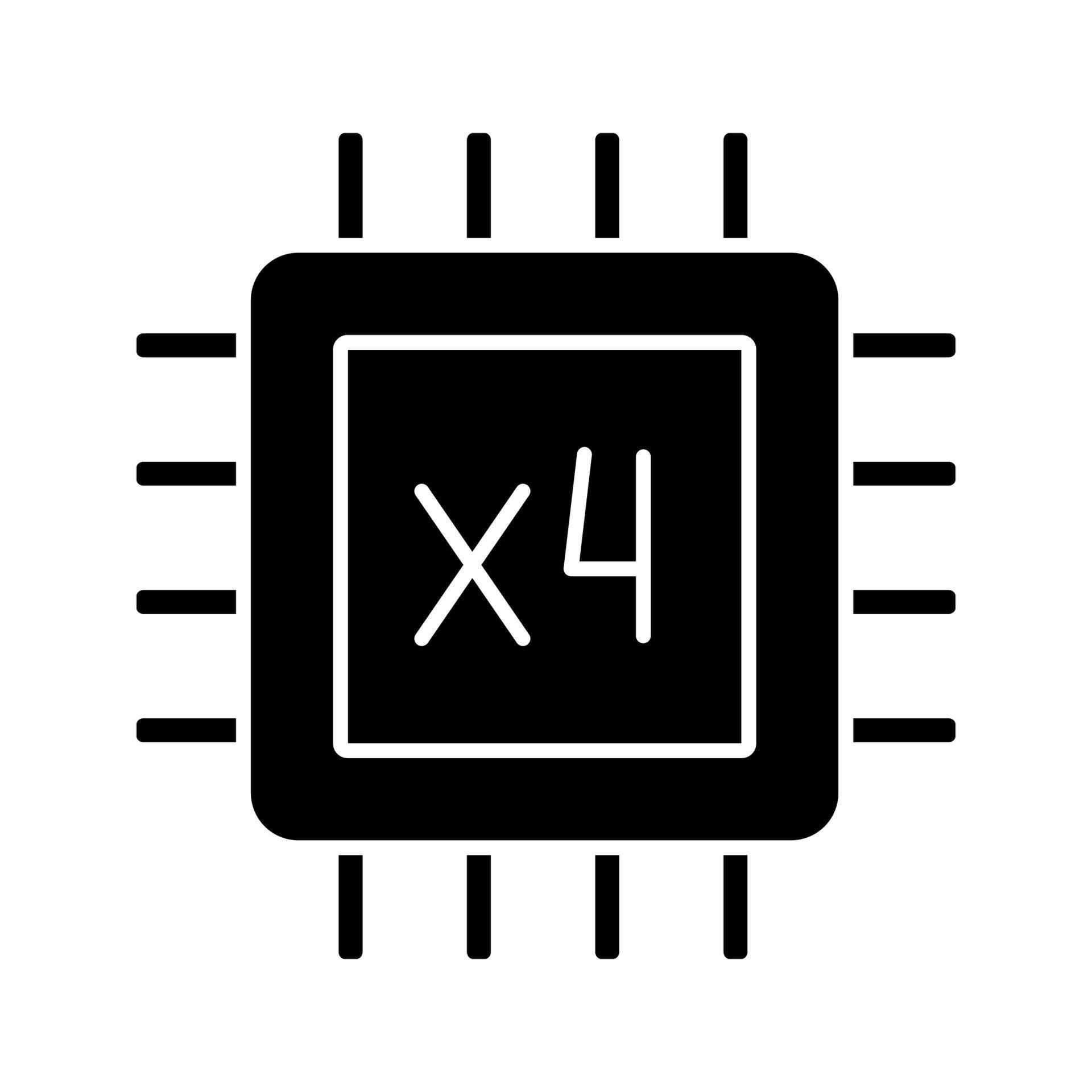 Quad Core Processor Glyph Icon Four Core Microprocessor Microchip