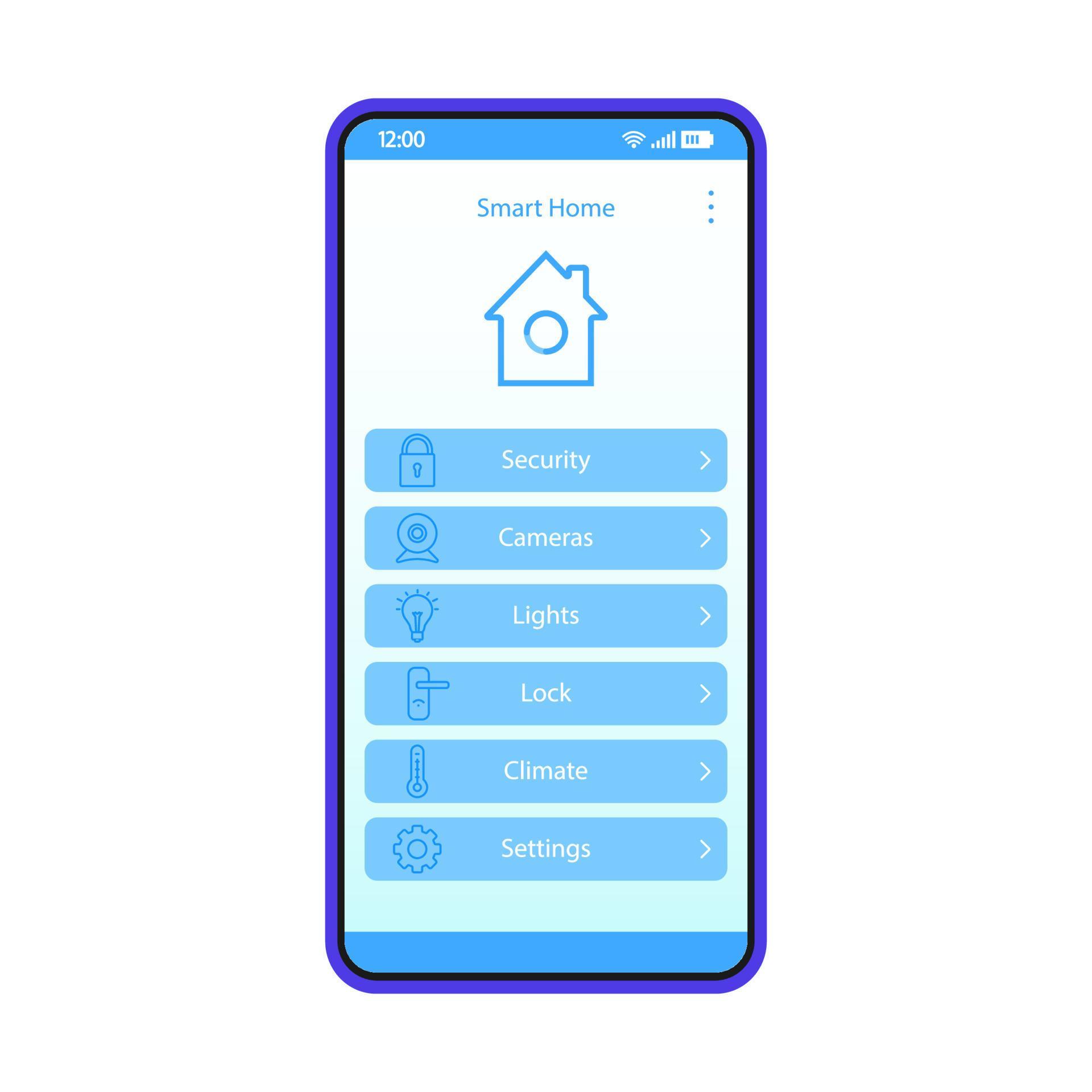 Smart home app interface vector template. Mobile app interface blue ...