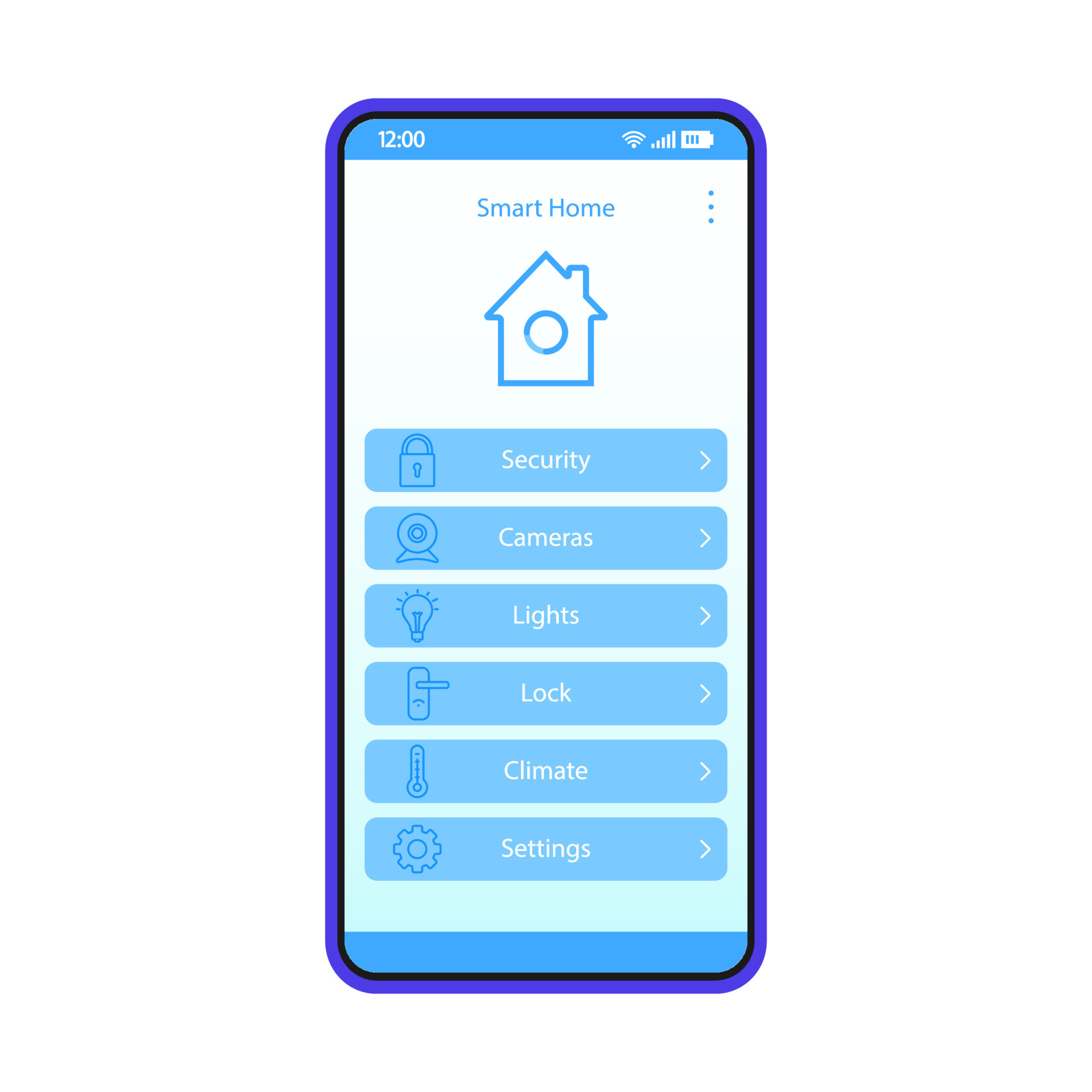 Smart Home App Interface Vector Template Mobile App Interface Blue Design Layout Home