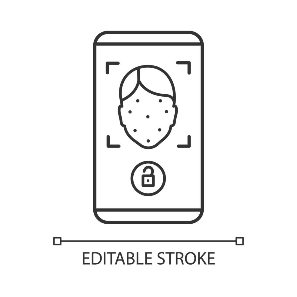 Face Scan Protection Mobile Application Linear Icon Face Lock App Thin Line Illustration