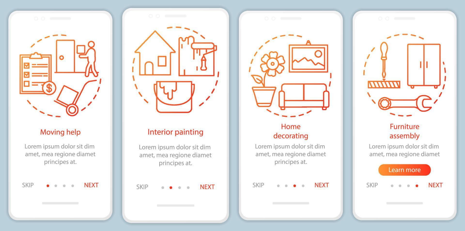 Home Services Onboarding Mobile App Page Screen With Linear Concepts