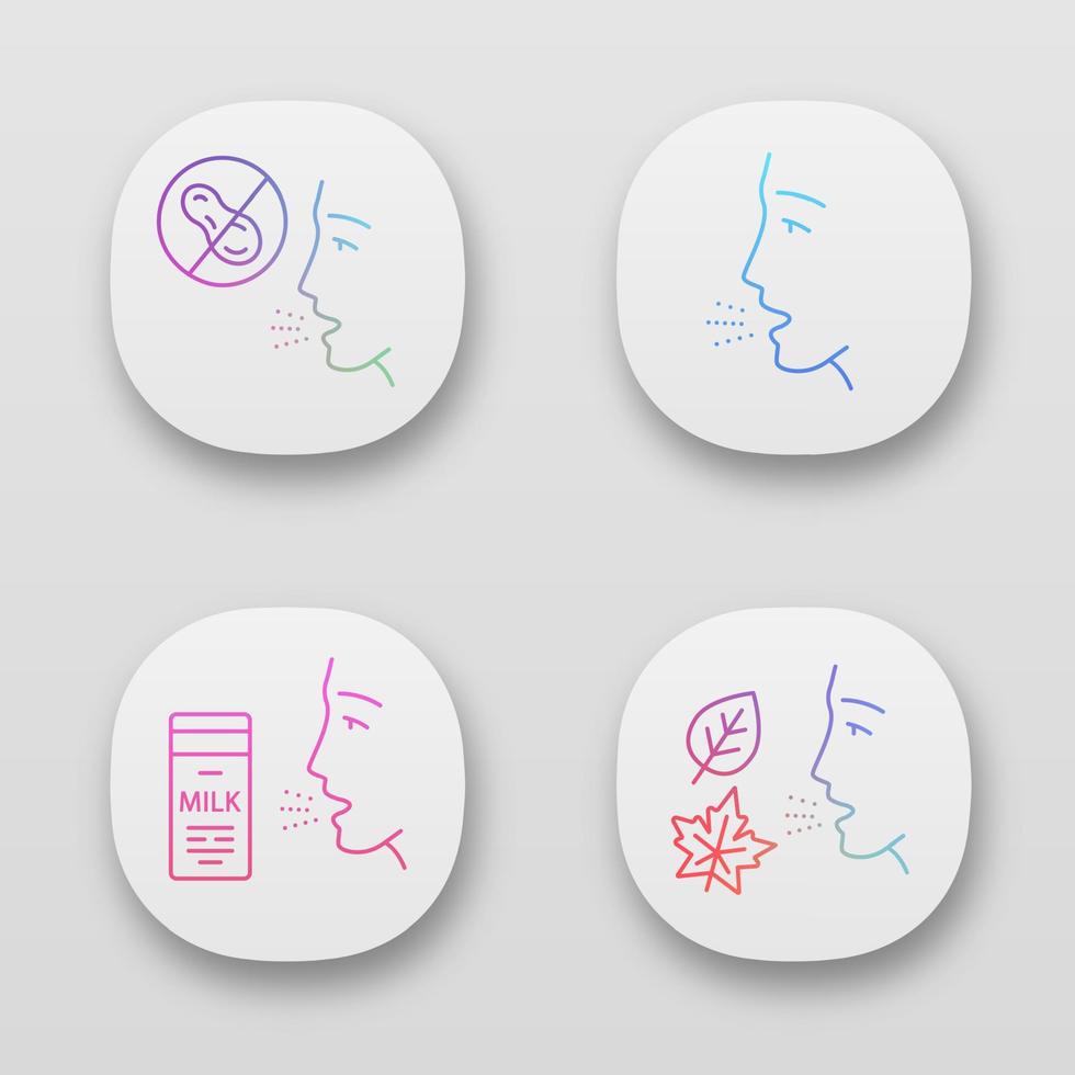 Allergies App Icons Set Peanut Milk Dust Mold Intolerance Causes