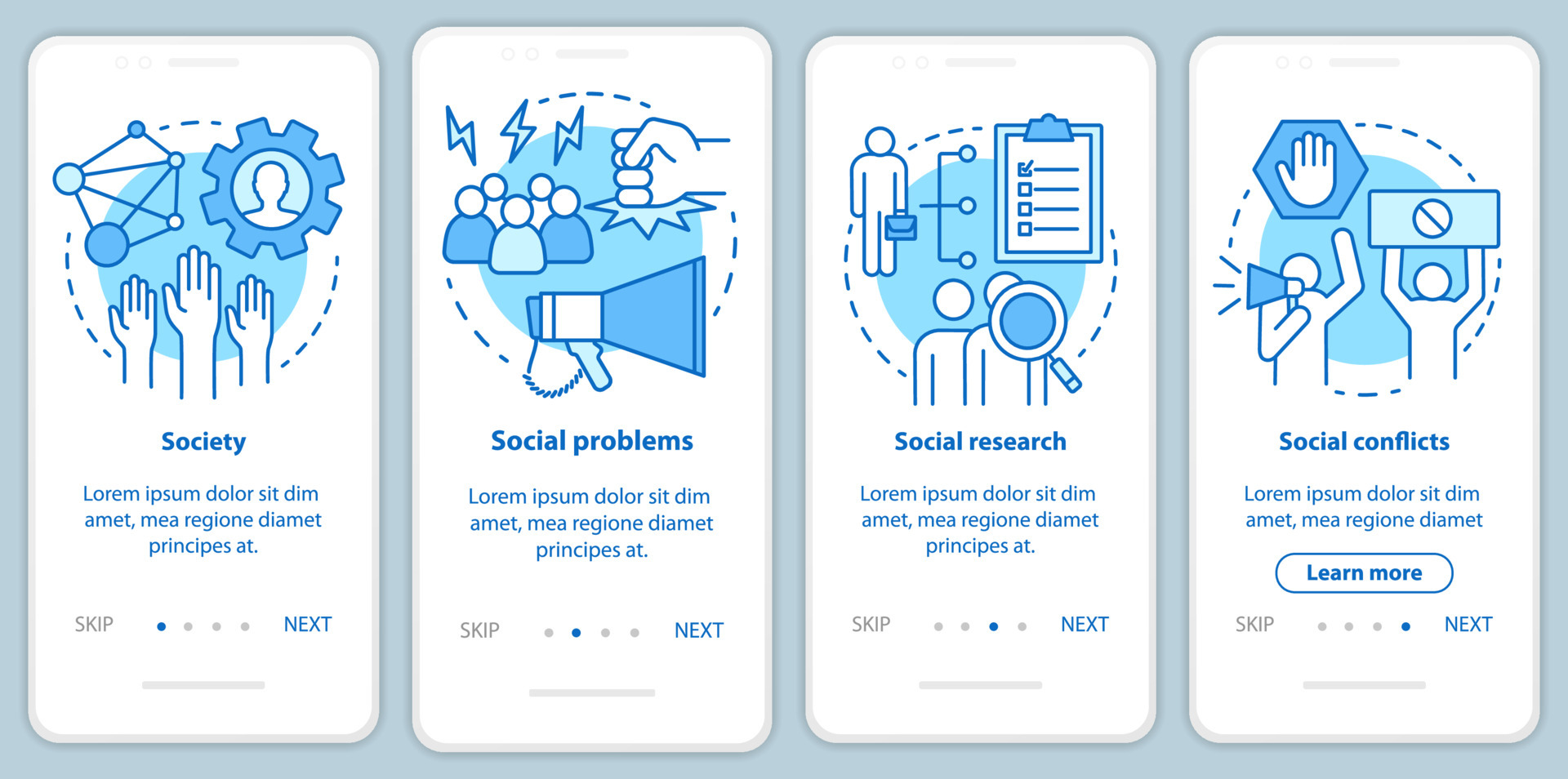 Sociology Onboarding Mobile App Page Screen With Linear Concepts