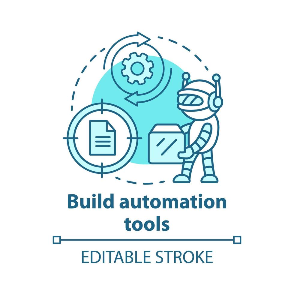 Build automation tools concept icon. Robot helper setup. Information ...