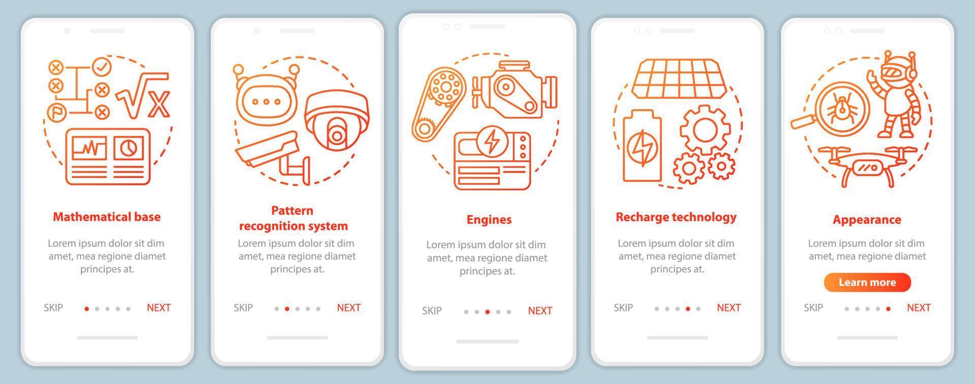Technology In Robotics Onboarding Mobile App Page Screen Vector Template Engineering Autonomous