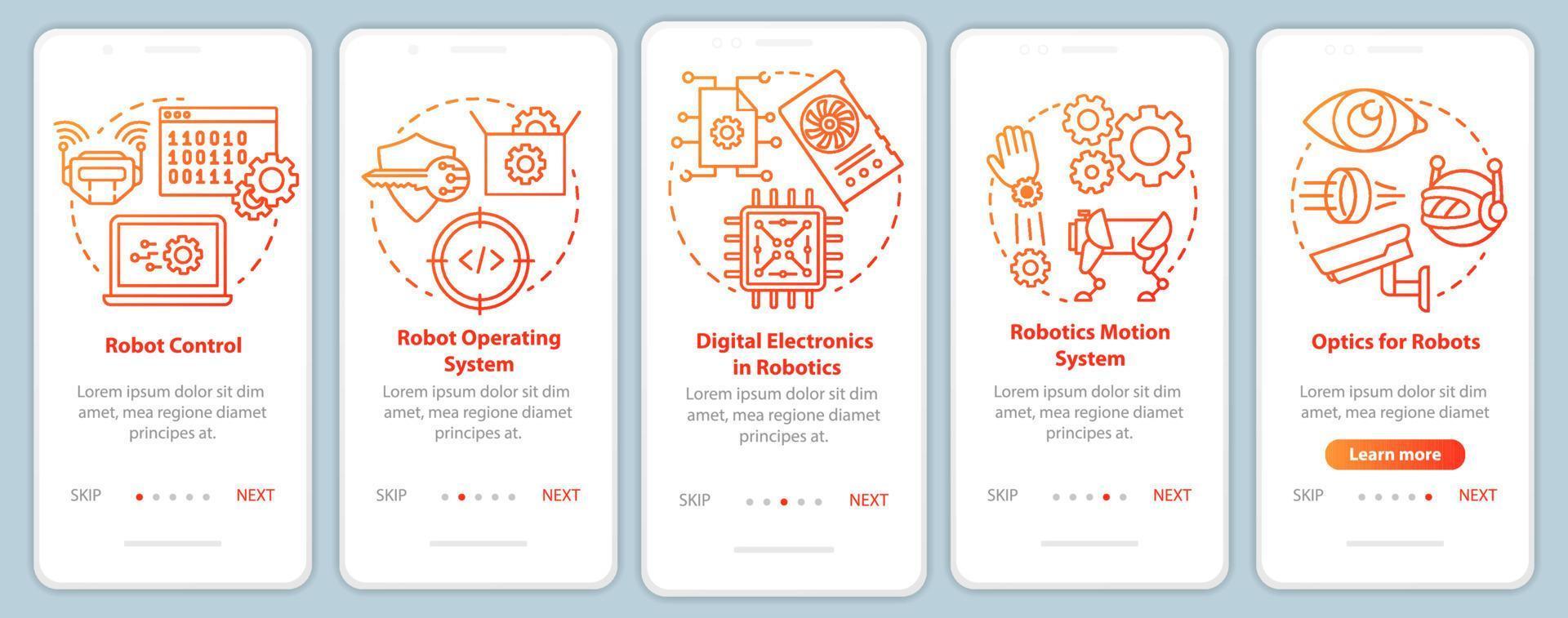 Robotics Courses Onboarding Mobile App Page Screen Vector Template Robots Learning And
