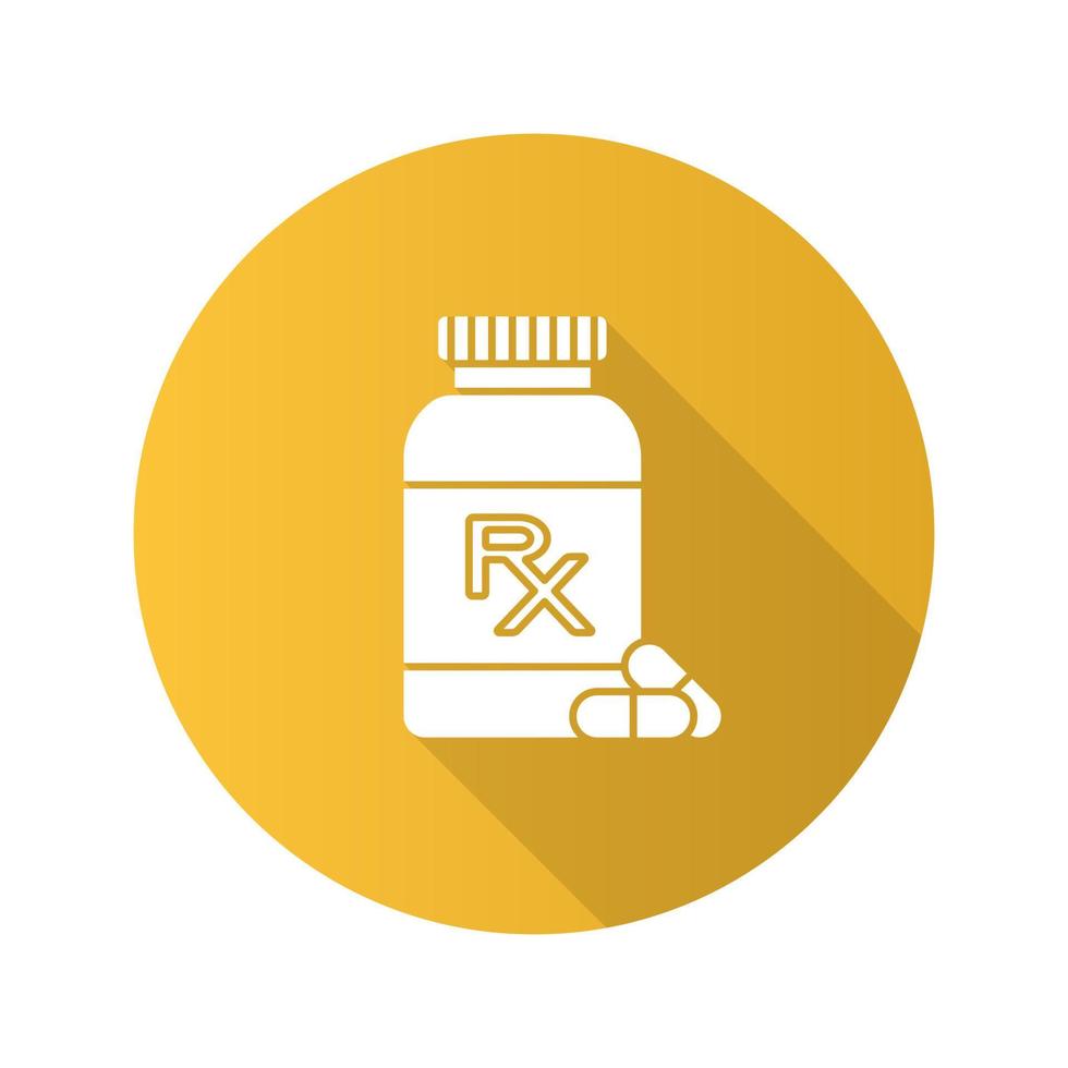 Rx Pill Bottle Flat Design Long Shadow Glyph Icon Medical Prescription