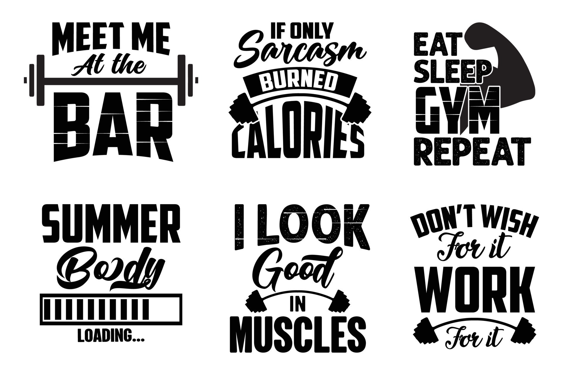 Workout And Gym T Shirt Design Bundle Set 4334622 Vector Art At Vecteezy