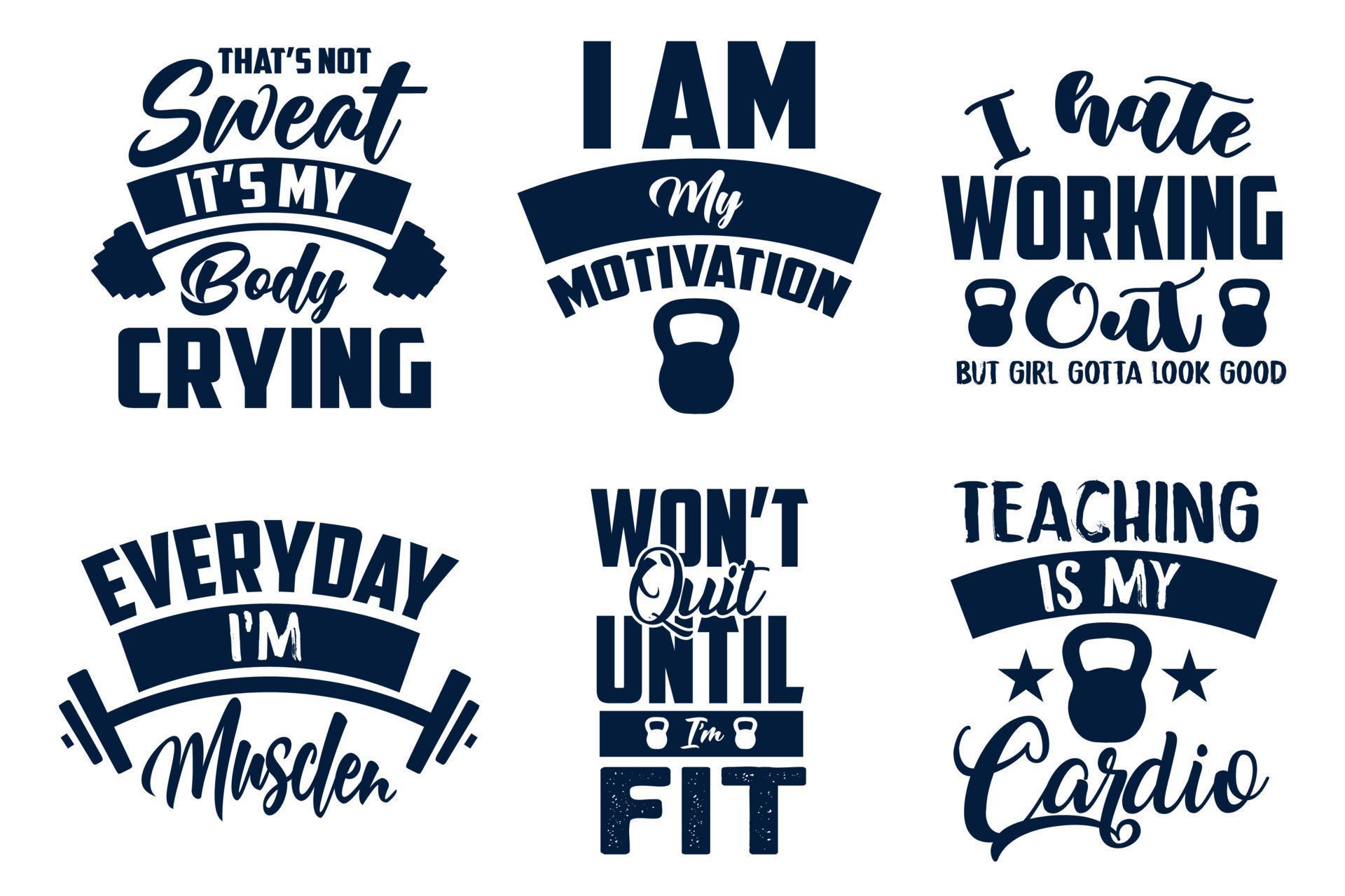 Gym Workout Exercise Typography T Shirt Design Bundle Set 4334675