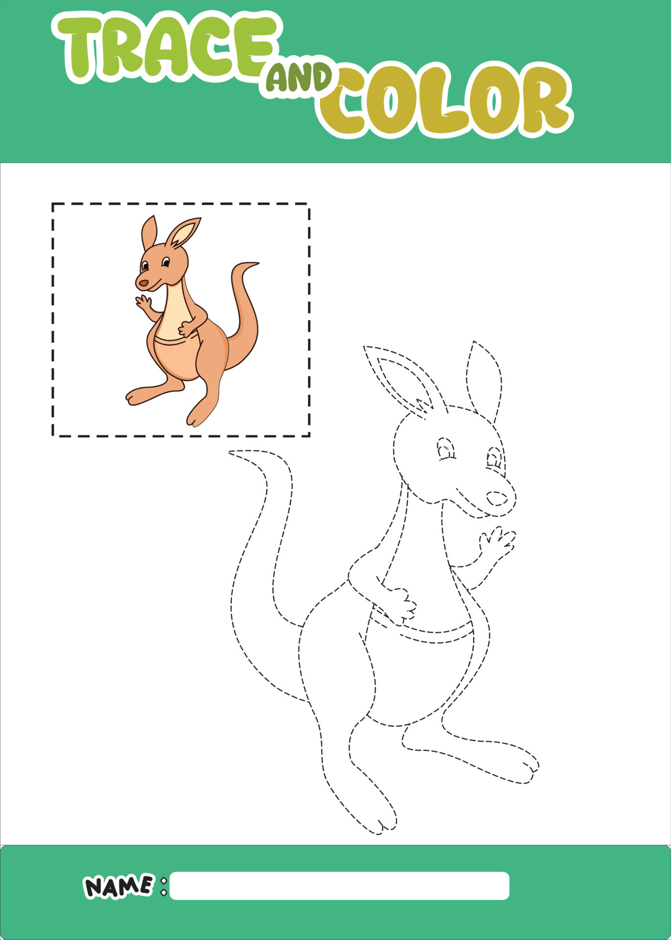 trace and color the kangaroo. learn for kids 4335088 Vector Art at Vecteezy
