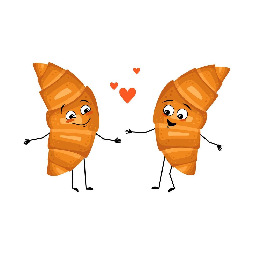 Cute Croissant Character With Love Emotions Smile Face Arms And Legs