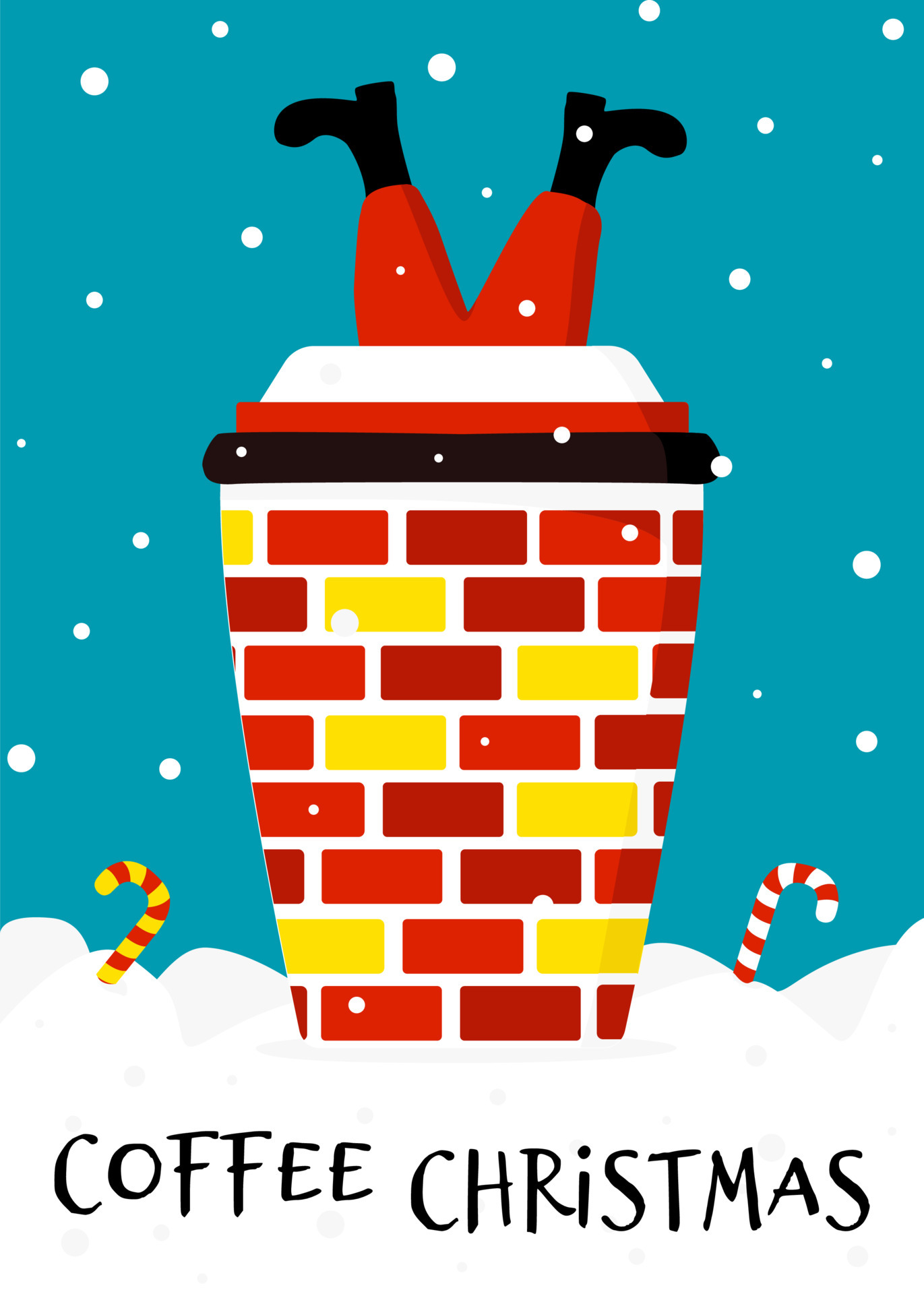 Christmas Coffee Mug Santa Claus In The Chimney Vector Illustration