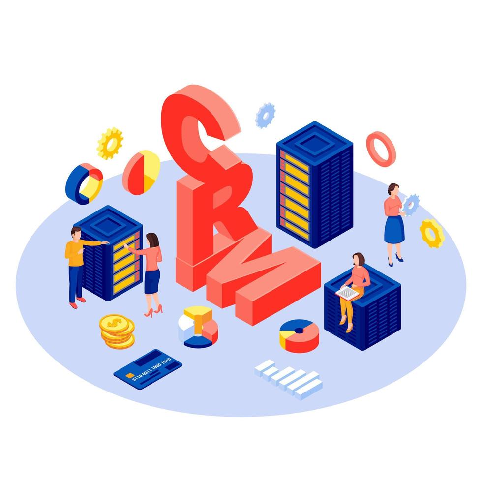 Crm Database Server Isometric Vector Illustration Client Data Storage And Management
