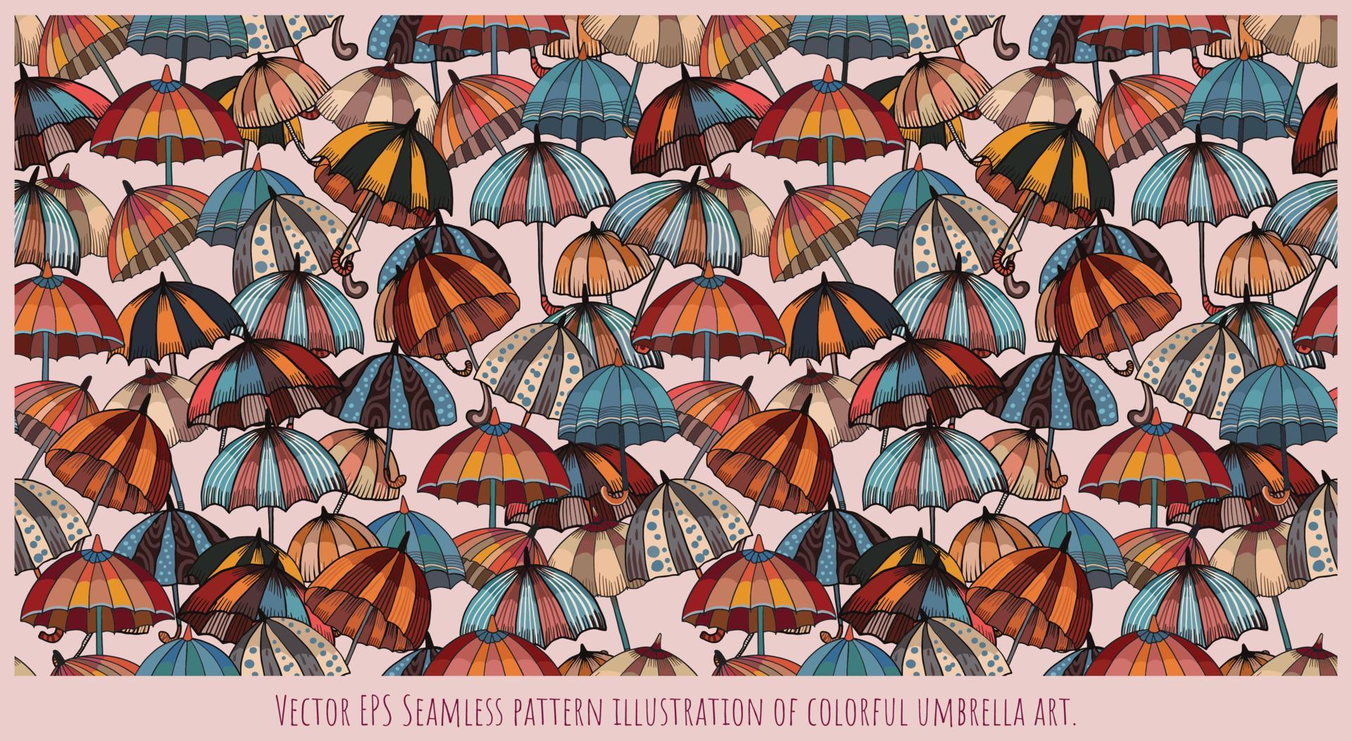 Vector EPS Seamless pattern illustration of colorful umbrella art ...