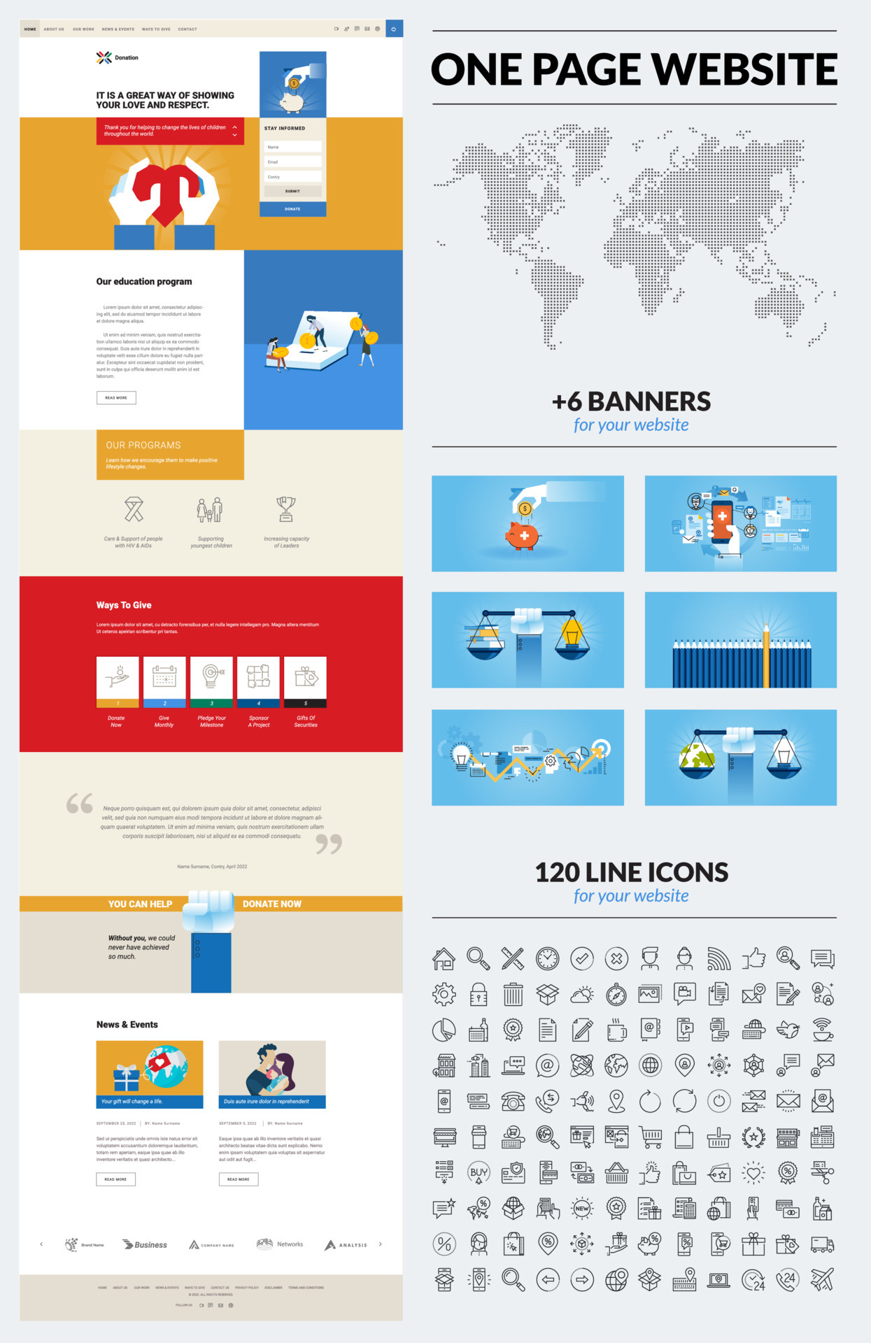 plantilla de diseño de sitio web de una página. conjunto de ...