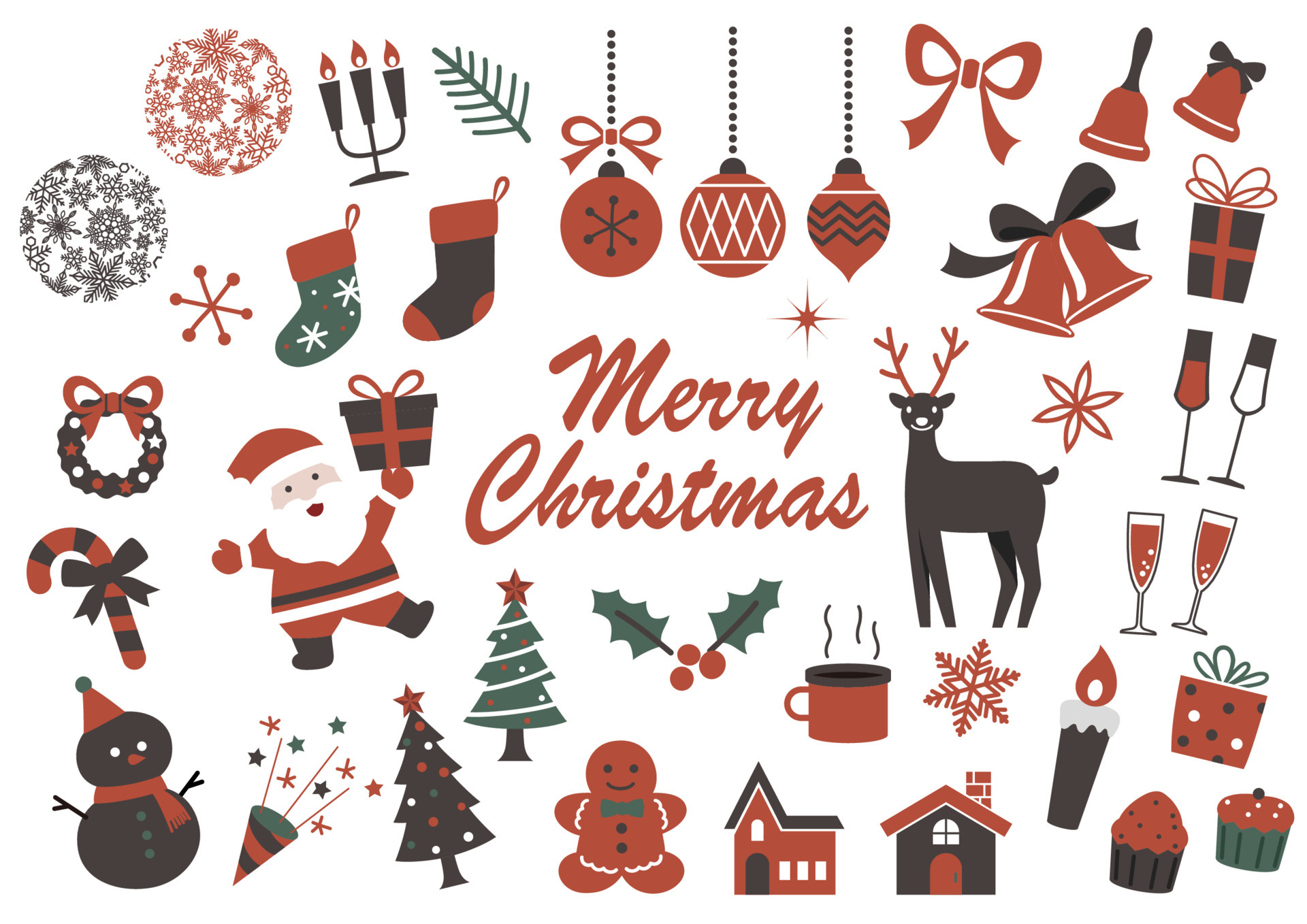 Christmas Elements Vector Flat Illustration Set Isolated On A White ...