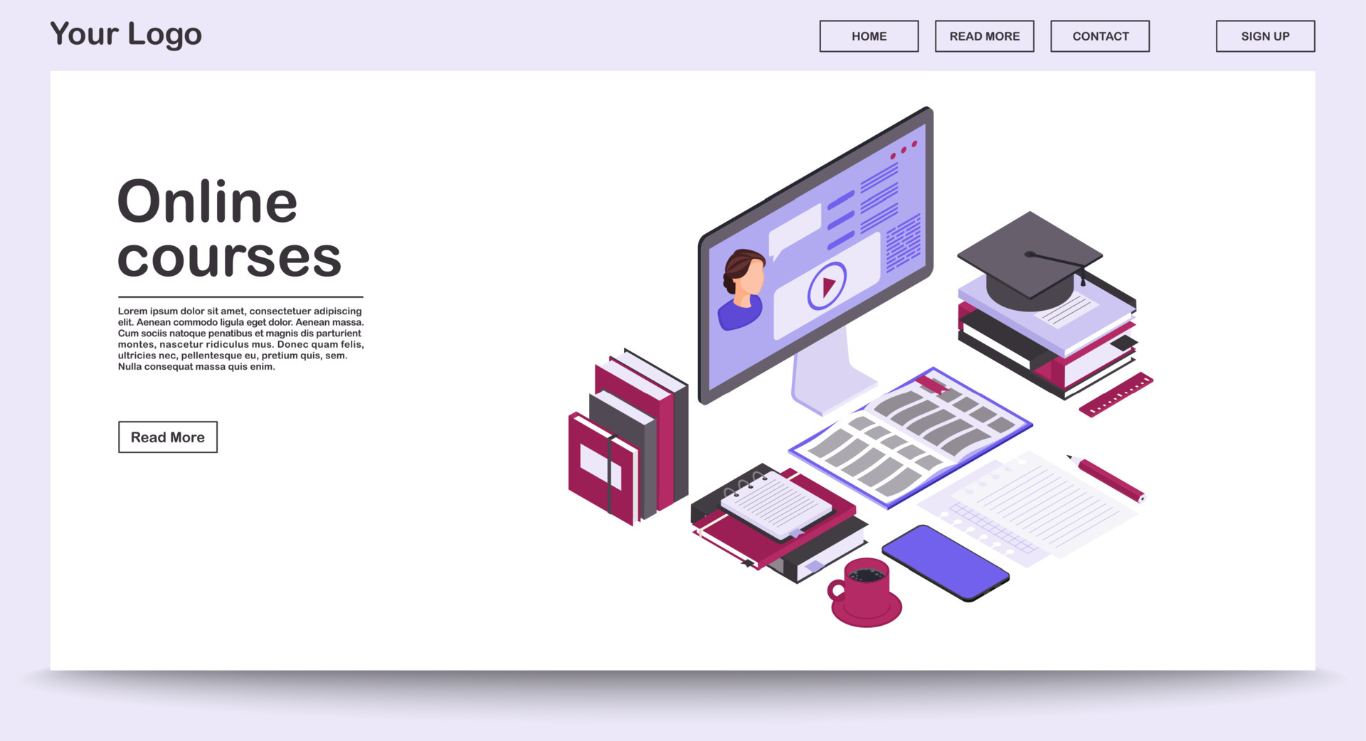 Online courses webpage vector template with isometric illustration ...