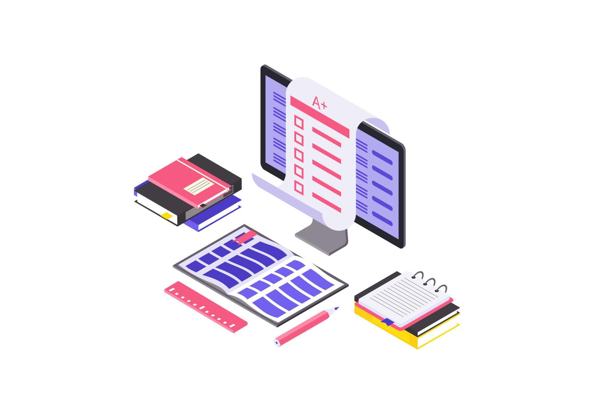 Online examination isometric color vector illustration. Student test ...