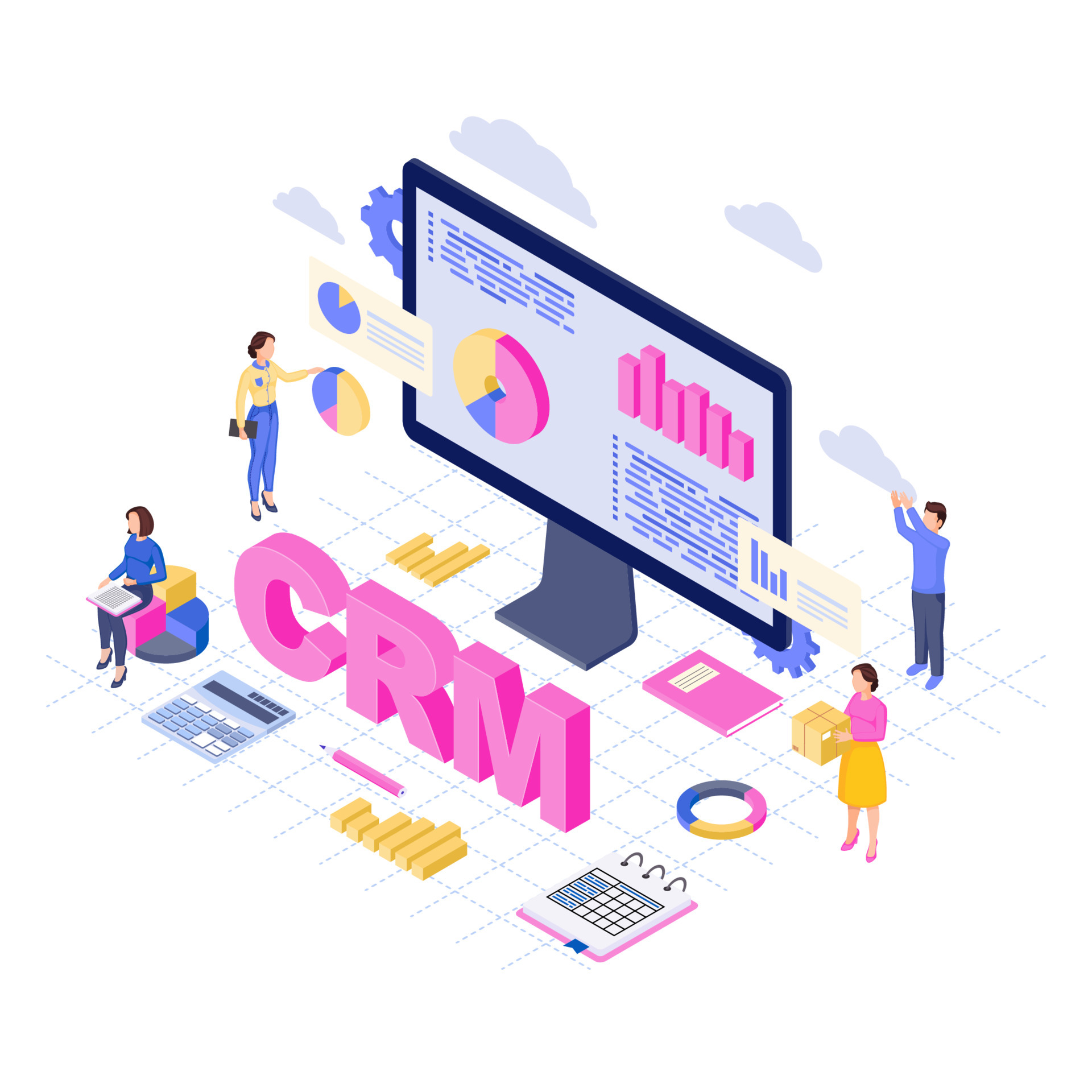 Crm Software Platform Isometric Vector Illustration Client Data