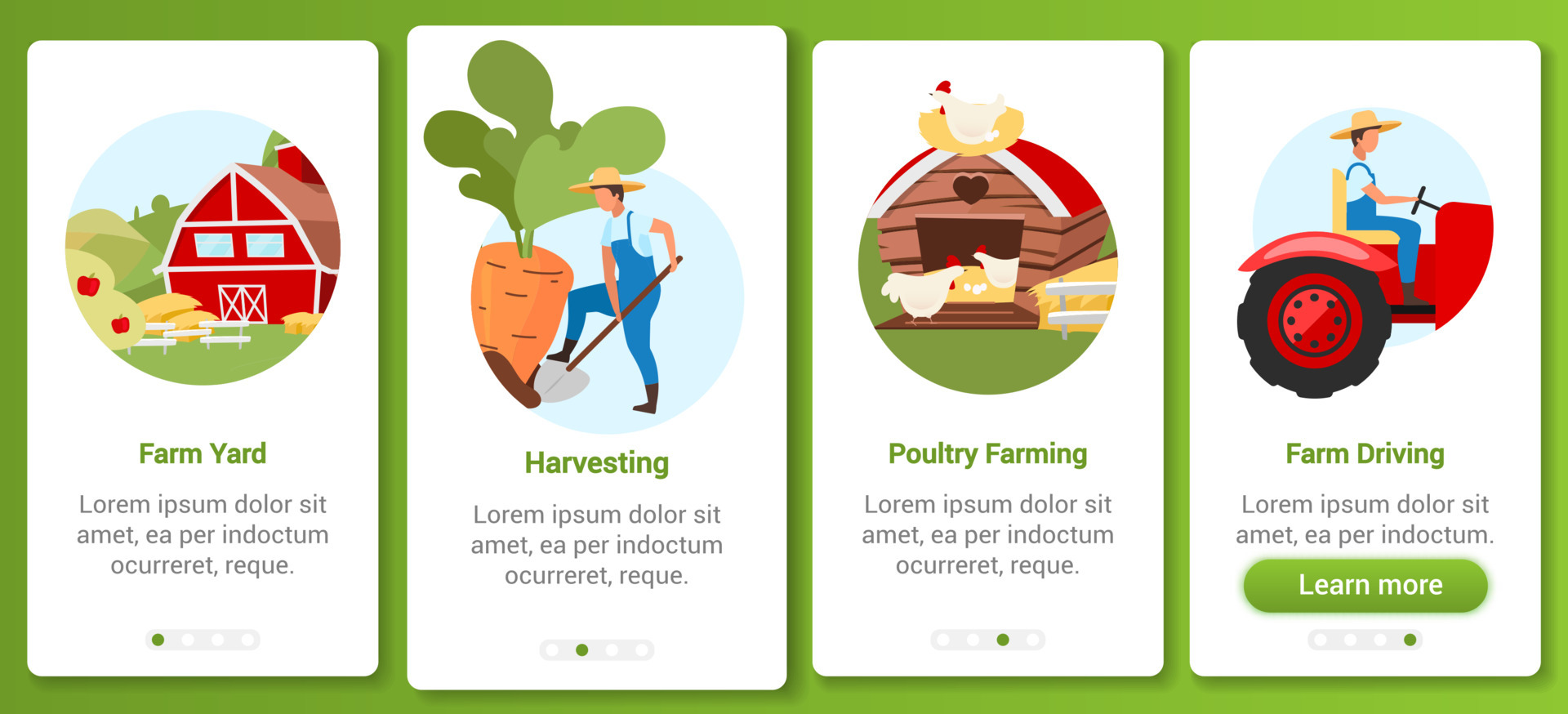 Farming And Agriculture Onboarding Mobile App Screen Vector Template Farmyard Harvest Poultry